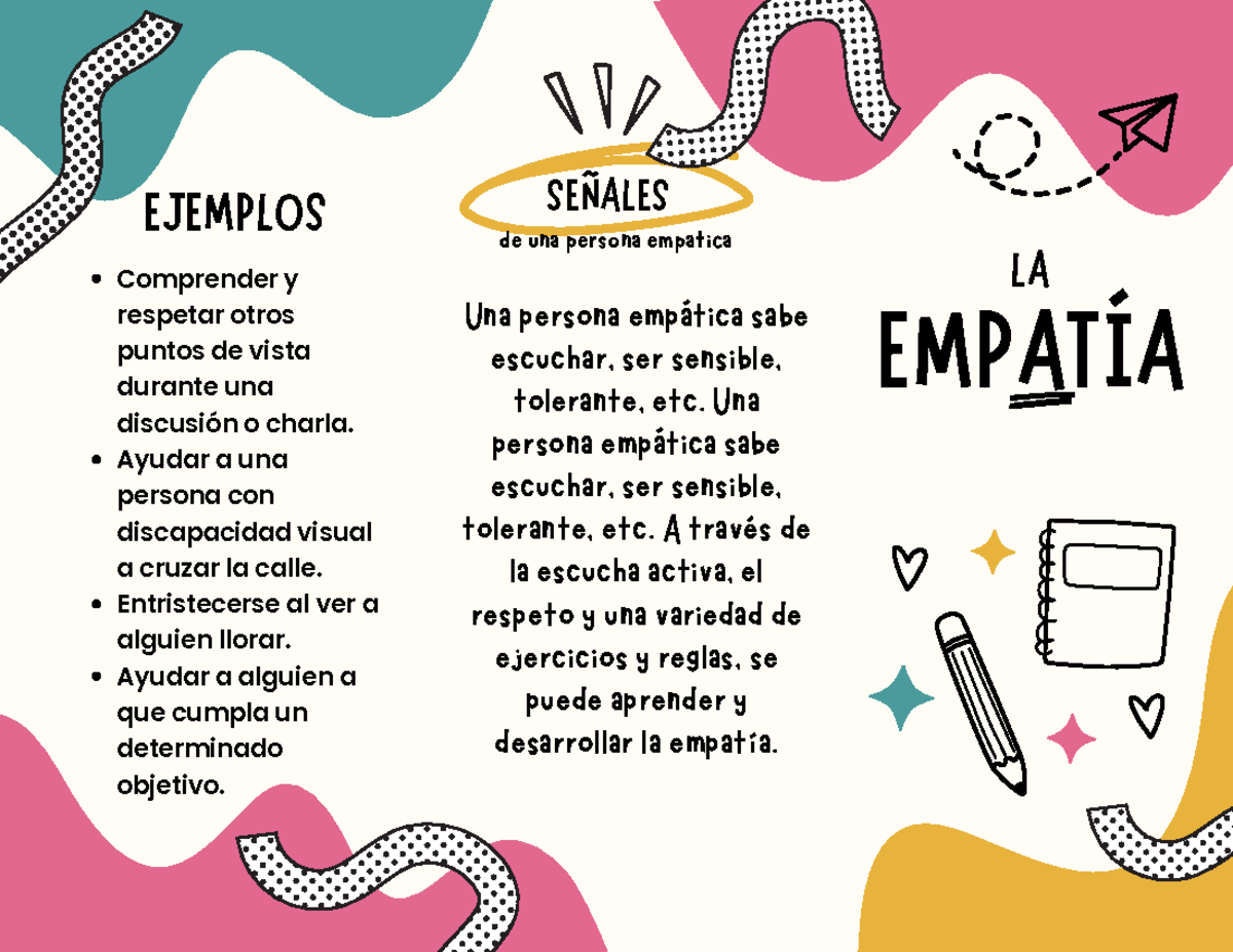 Triptico empatia - LA SEÑALES Una persona empática sabe escuchar, ser ...