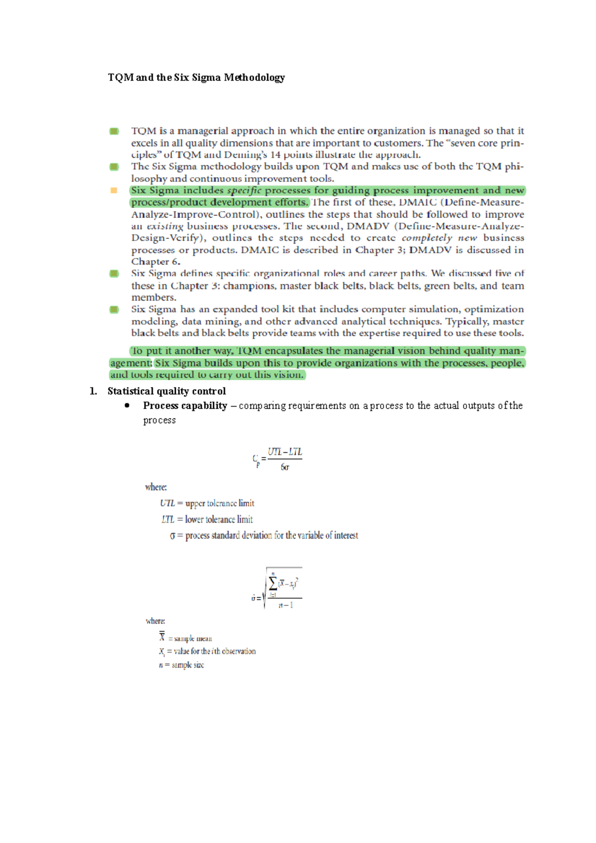 TQM and the Six Sigma Methodology - Statistical quality control Process ...