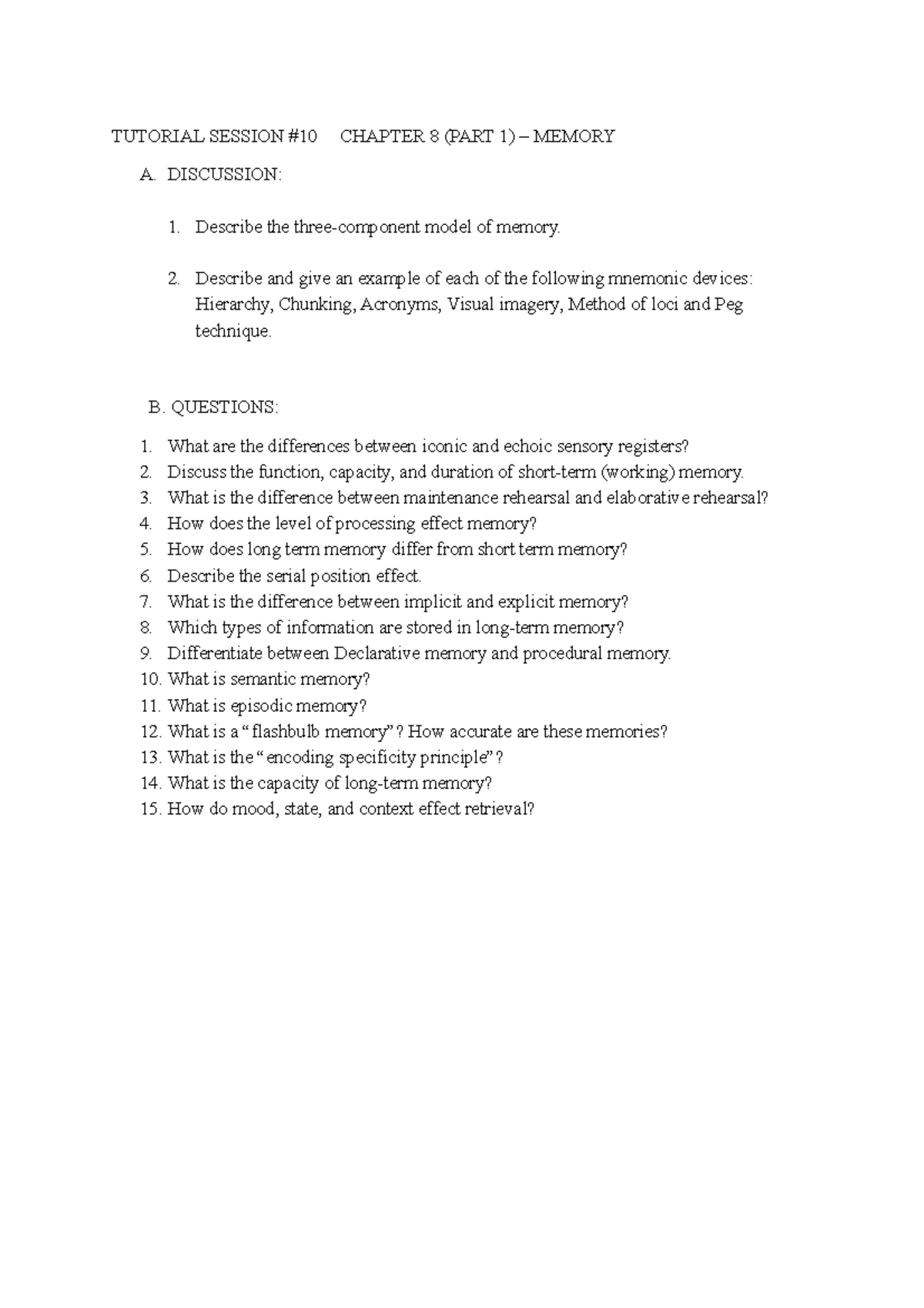 Tutorial 10 Questions - TUTORIAL SESSION #10 CHAPTER 8 (PART 1 ...