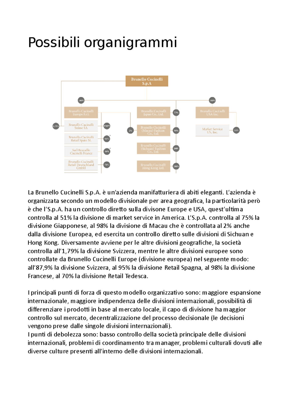 Possibili organigrammi - p. è un’azienda manifatturiera di abiti eleganti. L’azienda è ...