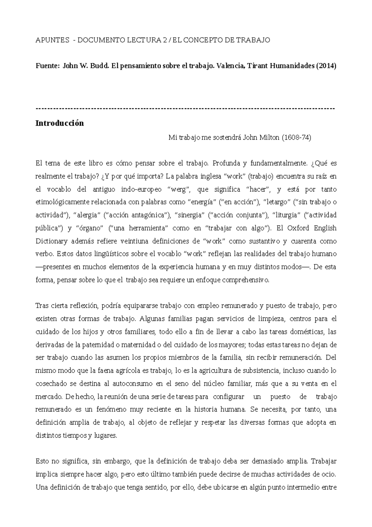 Documento 2. Definición y sentidos del trabajo (John W. Budd) - APUNTES ...
