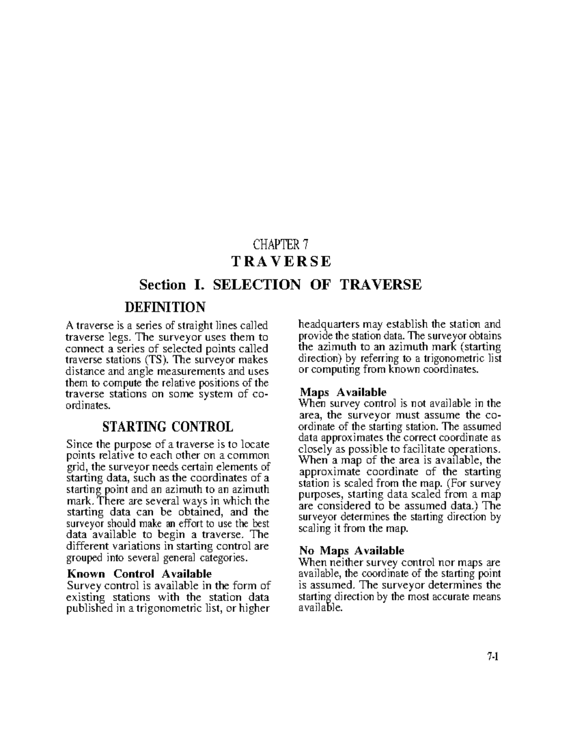 Ch7 - work - CHAPTER 7 T R A V E R S E Section I. SELECTION OF TRAVERSE ...