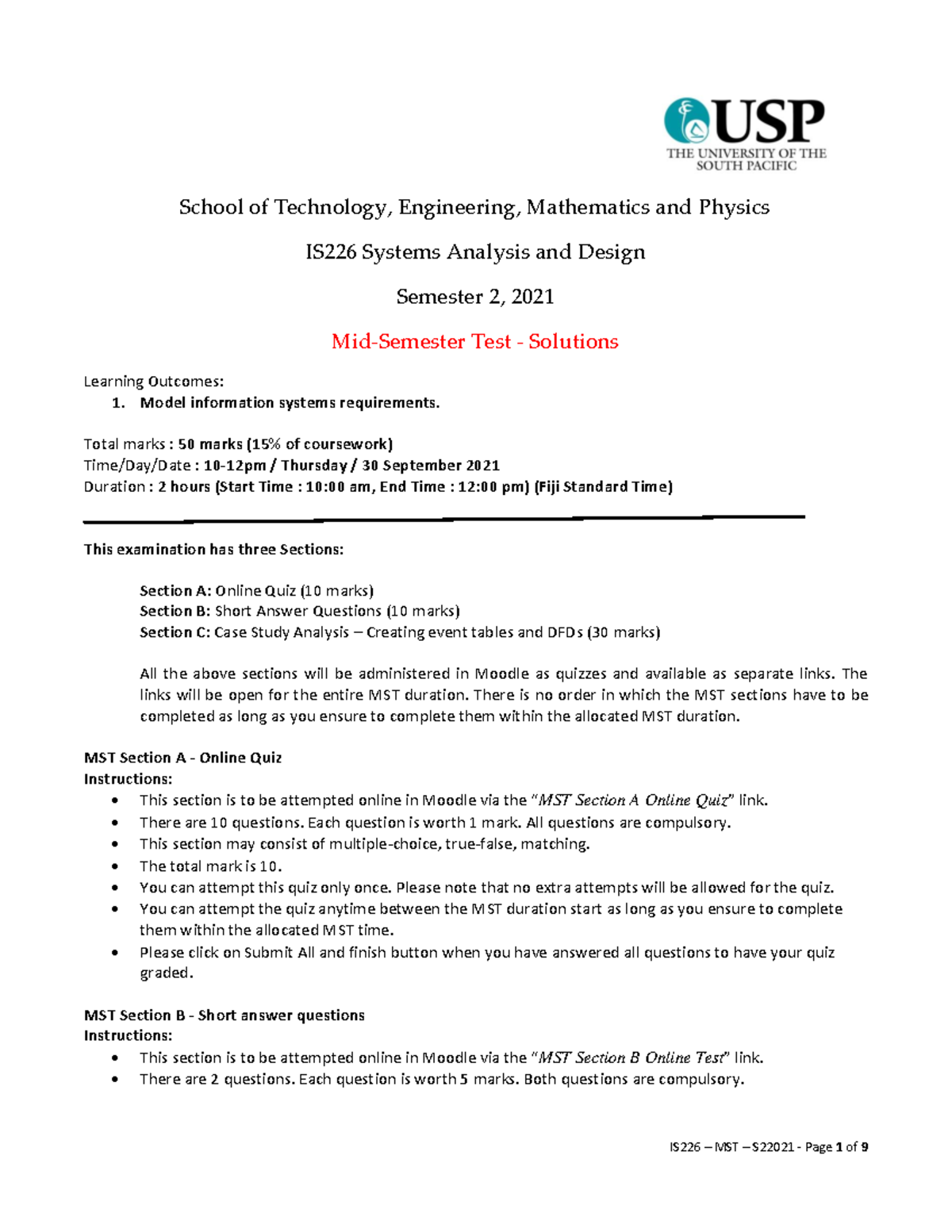 IS226 MST S22021 - Solution for Students - Part C - Systems Analysis ...