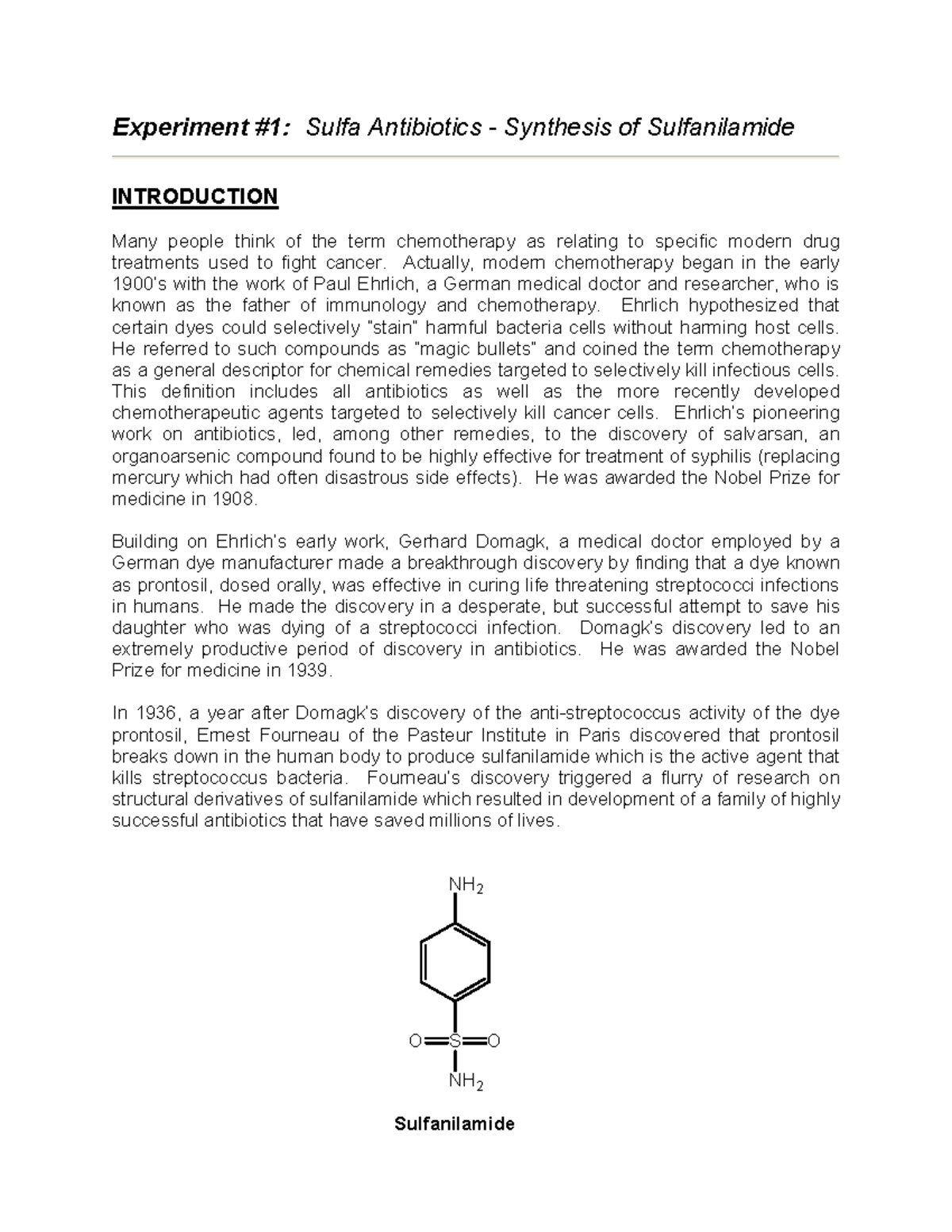 17 sulphanilamide - ORGANIC CHEMISTRY STUDIES - Experiment #1: Sulfa ...