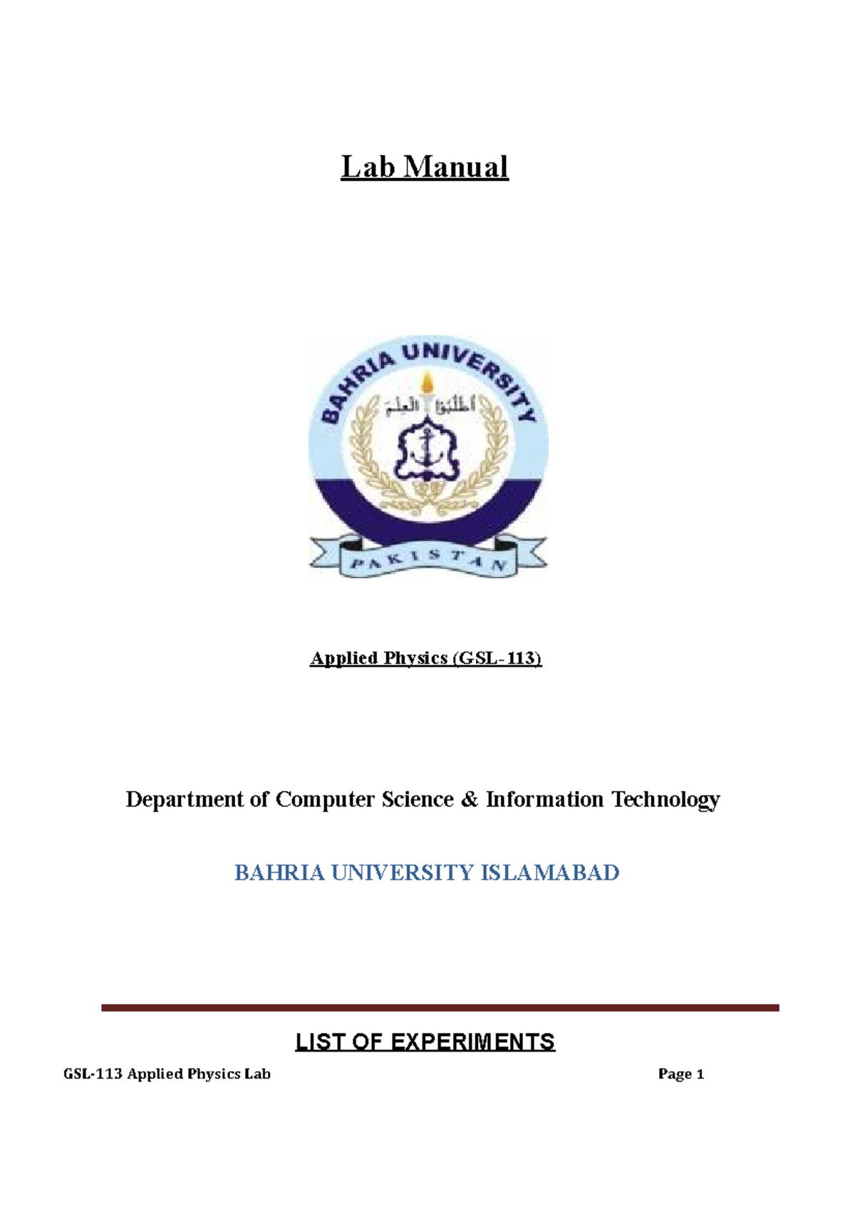 LAB Manual Edited 6 pages - Lab Manual Applied Physics (GSL-113 ...