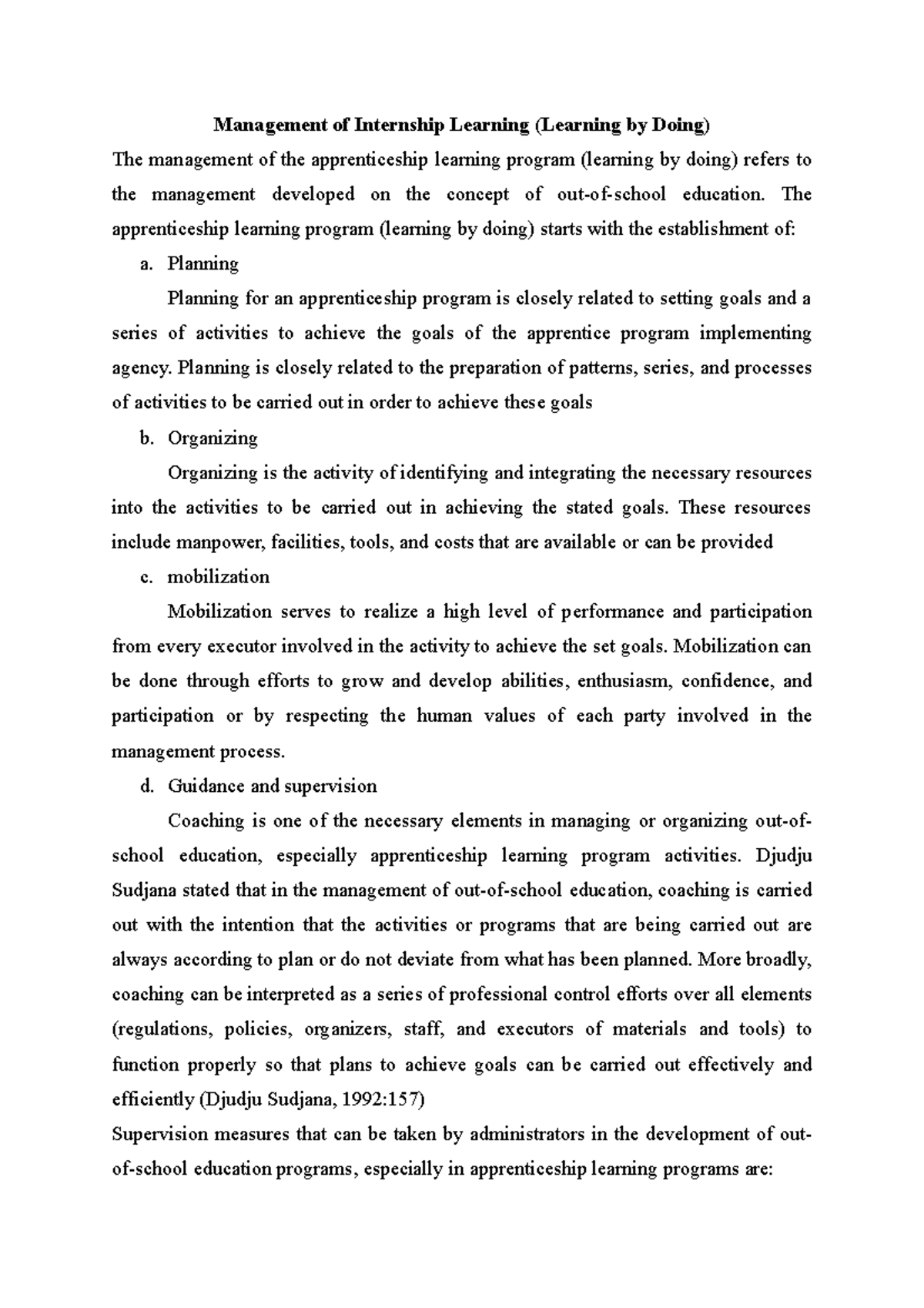 Management of Internship Learning (Learning by Doing) - The ...