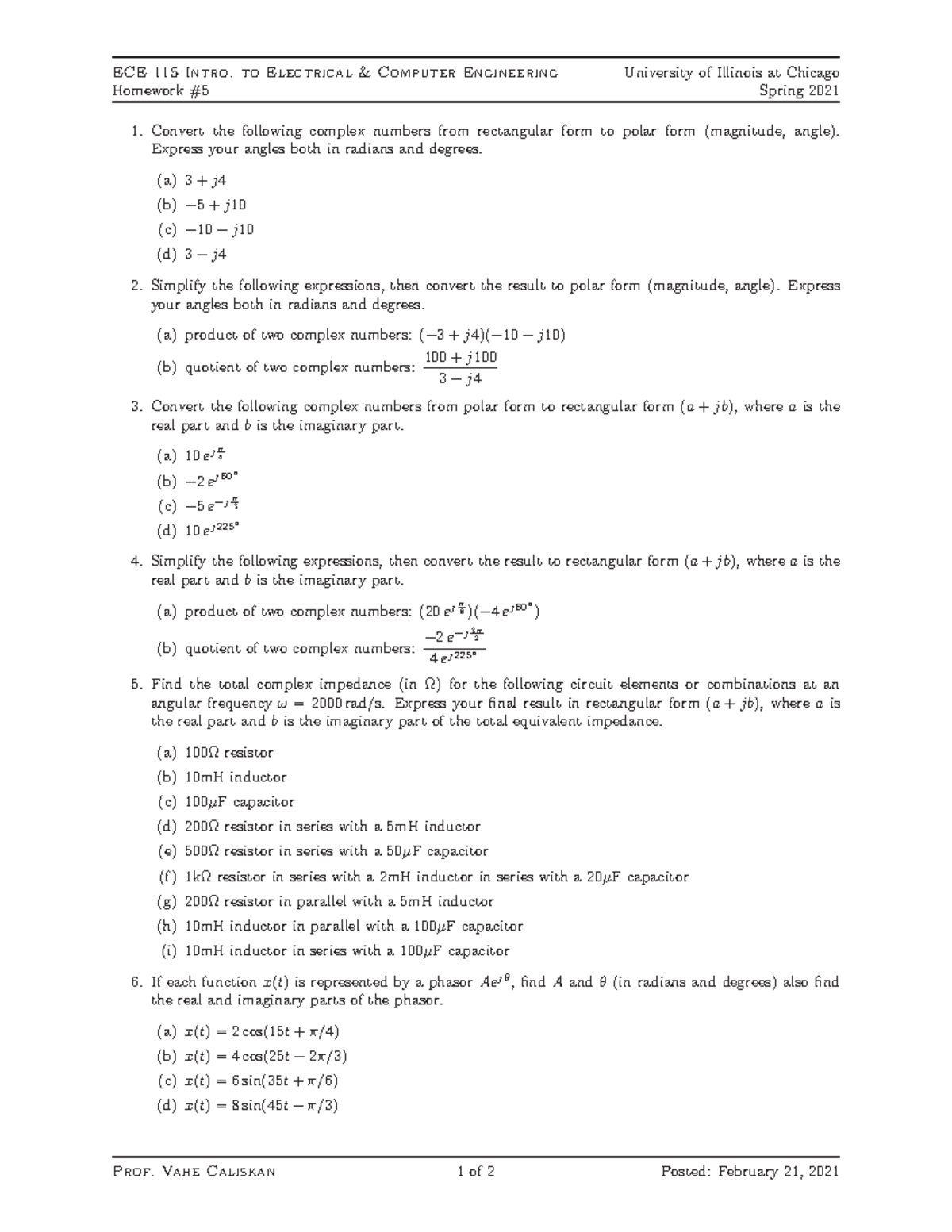 Homework5 into to circuit analysis ECE 115 - ECE 115 Intro. to ...
