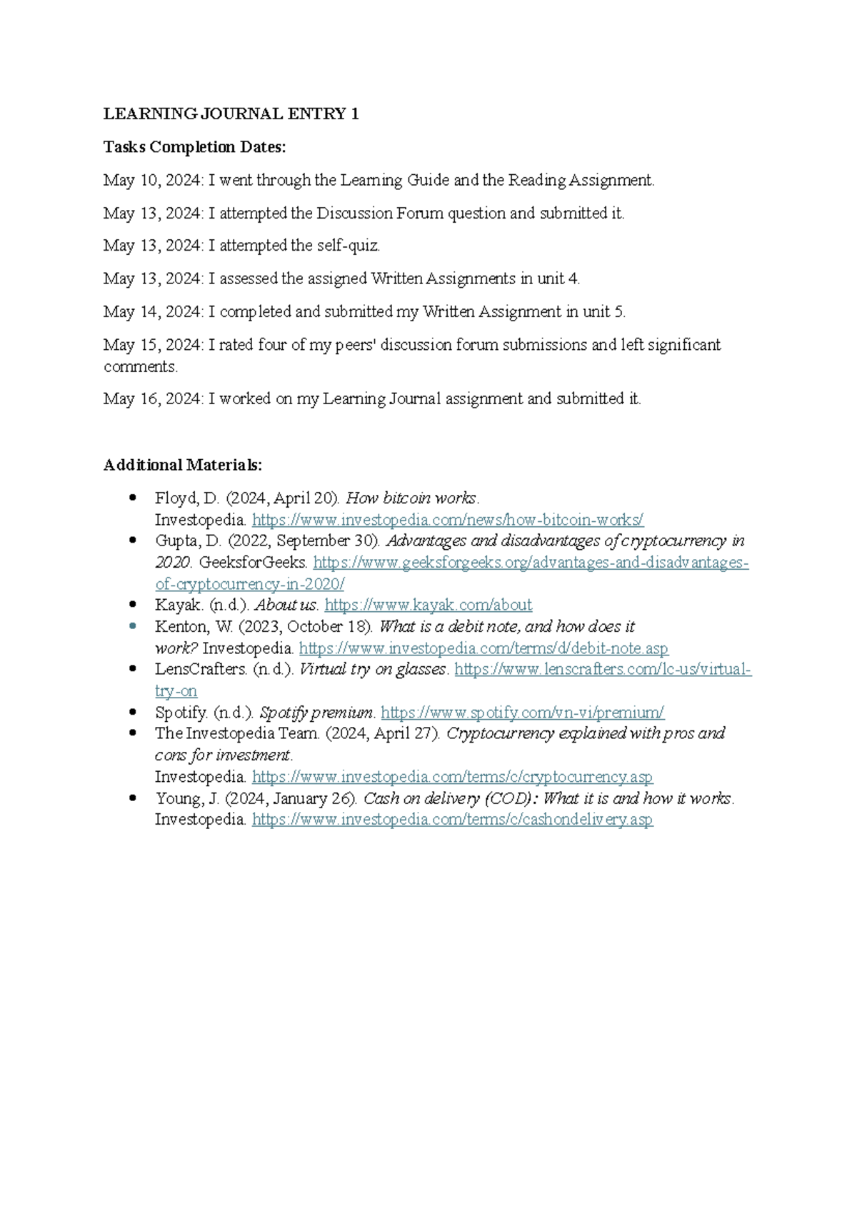 BUS 2202 UNIT 5 Learning Journal - LEARNING JOURNAL ENTRY 1 Tasks ...