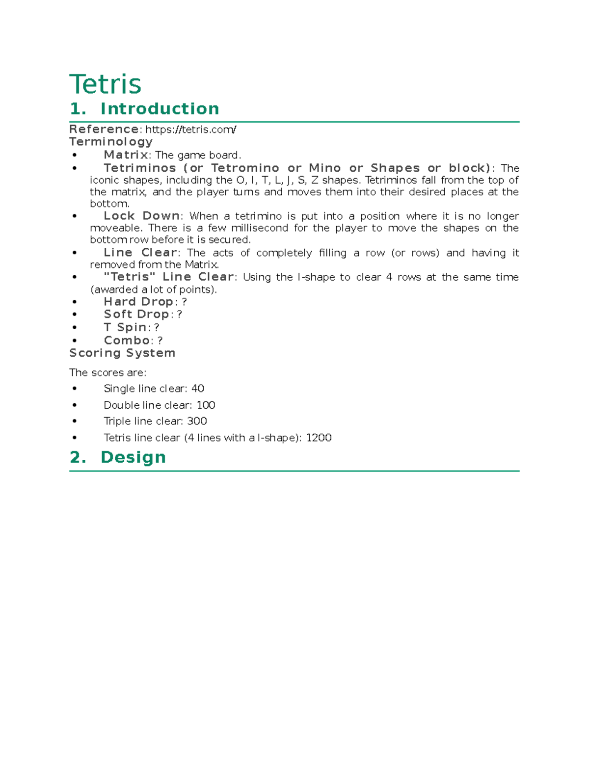 Tetris Java Programming Tetris 1 Introduction Reference Tetris Terminology Matrix The
