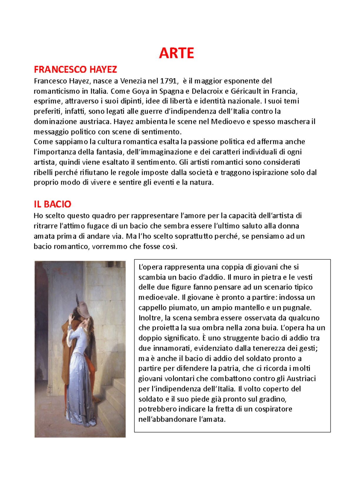 Hayez, il bacio. Appuni di storia dell'arte - ARTE FRANCESCO HAYEZ ...