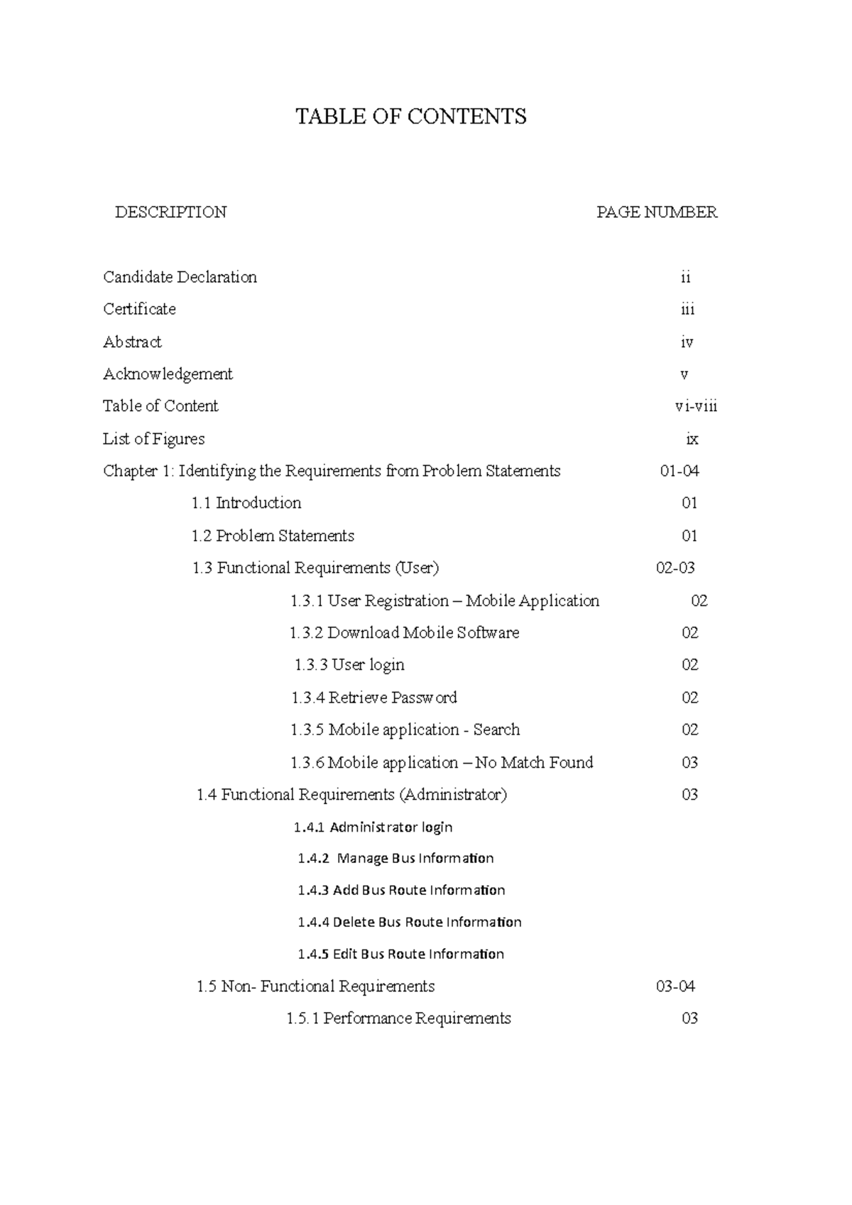 Table OF Contents - yes - TABLE OF CONTENTS DESCRIPTION PAGE NUMBER ...