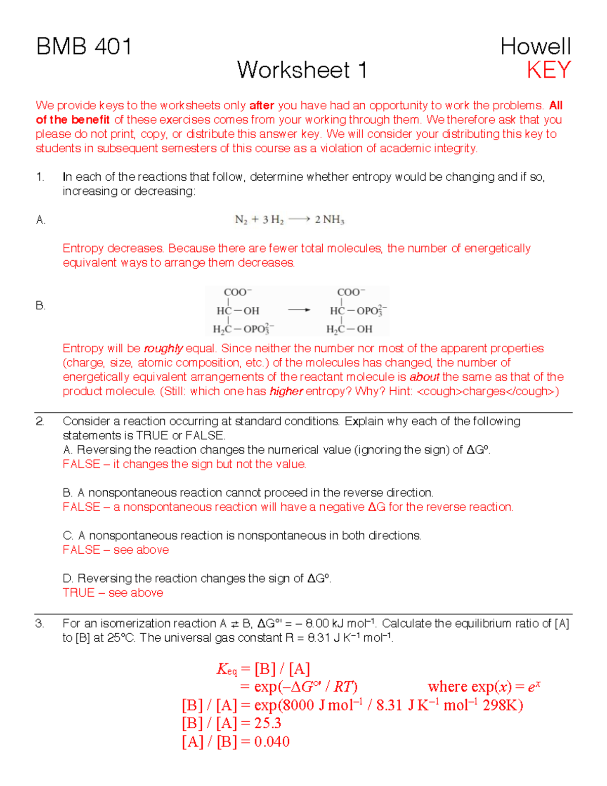 1 BMB401 FA18 Worksheet KEY - BMB 401 Howell Worksheet 1 KEY We provide keys to the worksheets ...