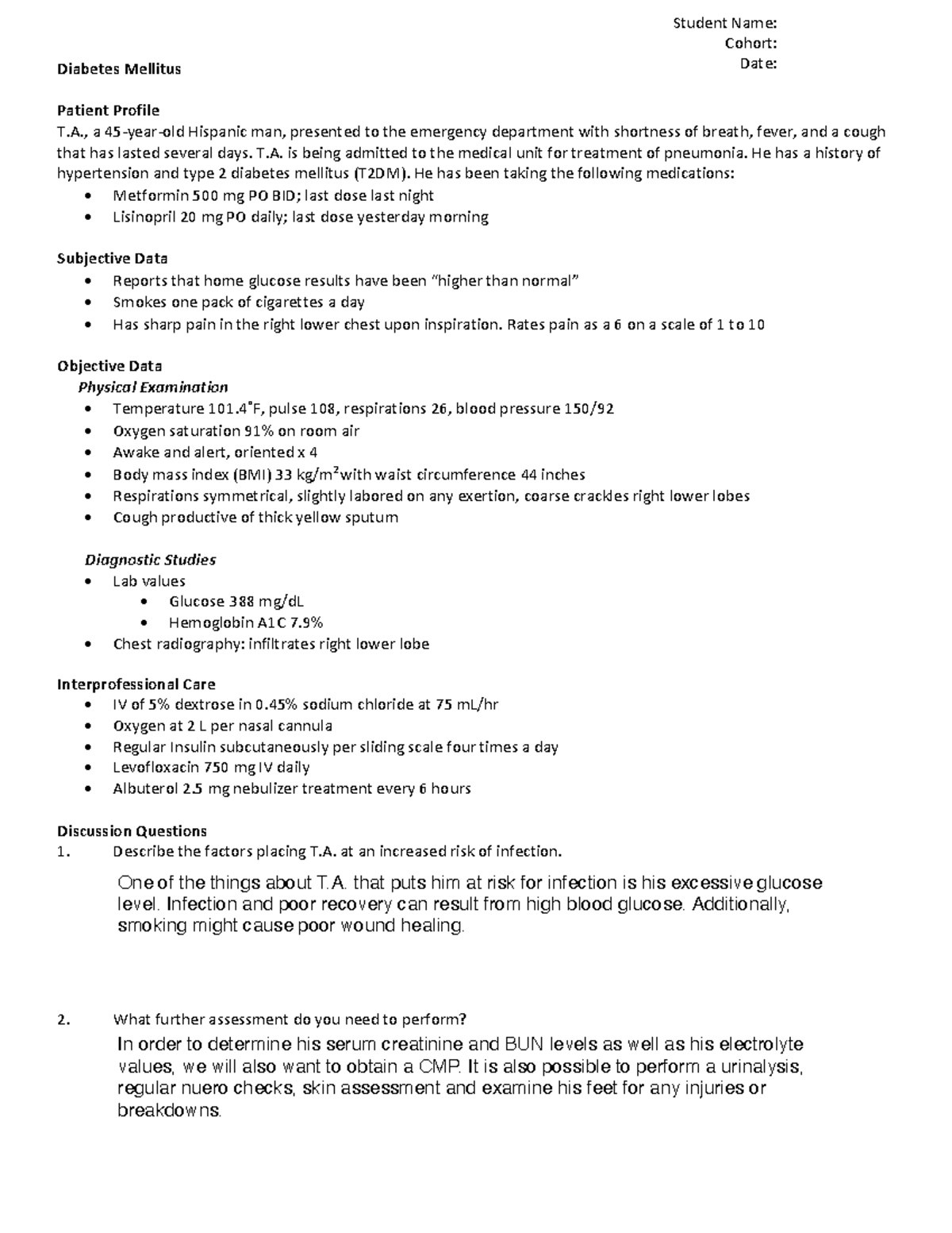 Z Diabetes Case Study - Case Studies for Med/Surge-1 . - Diabetes ...
