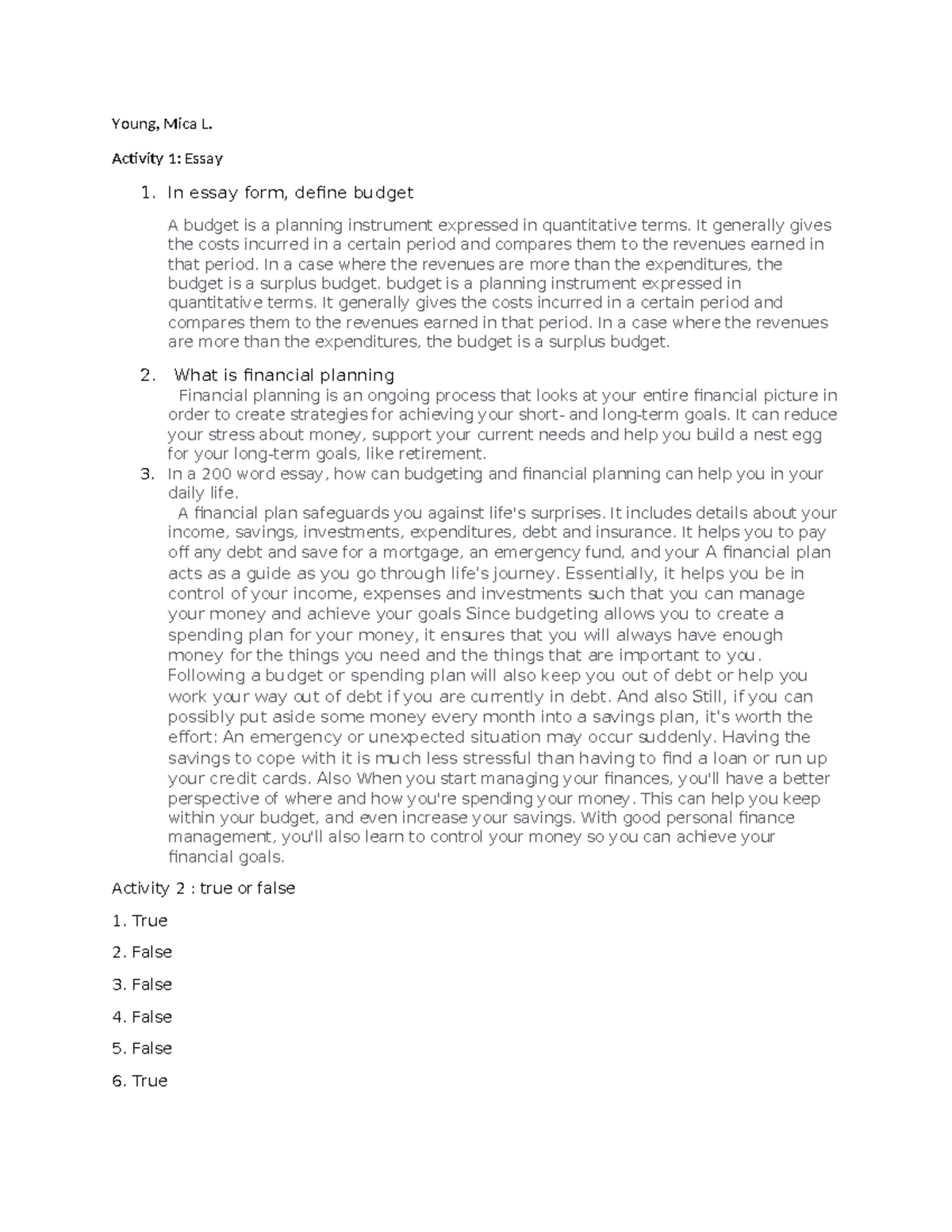 634597091-finance - hshshd hshwii hwhwh - Young, Mica L. Activity 1 ...