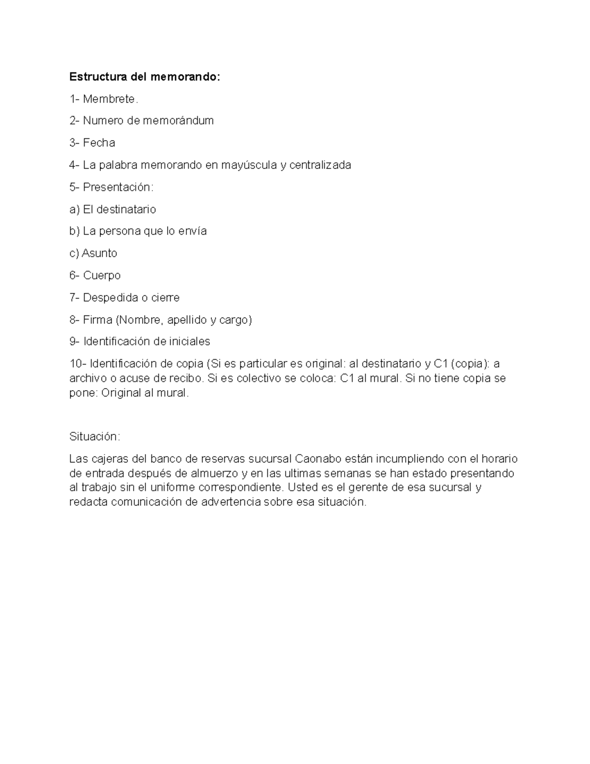 Estructura memorando - Estructura del memorando: 1- Membrete. 2- Numero ...