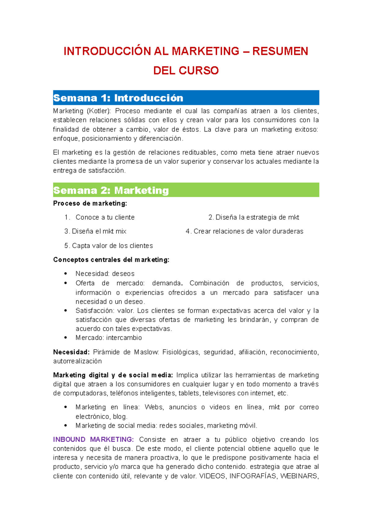 Resumen Final Marketing - INTRODUCCIÓN AL MARKETING – RESUMEN DEL CURSO ...