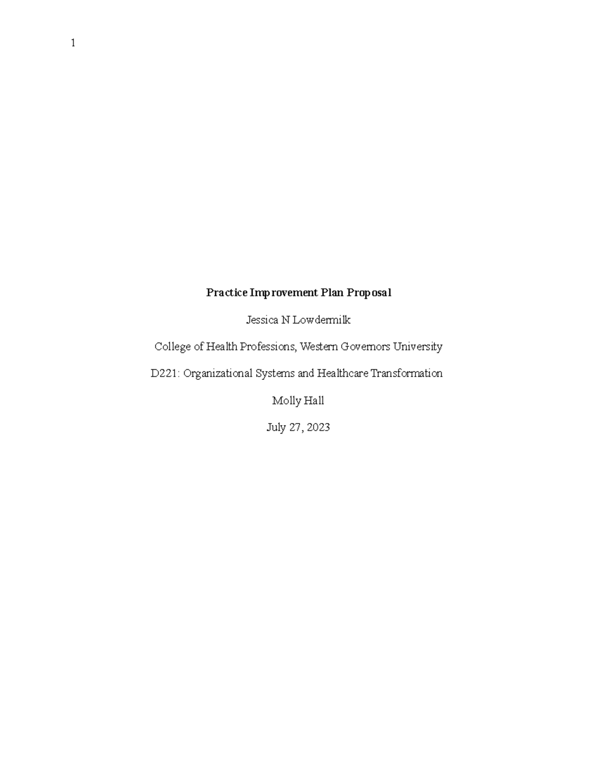 D221 - Performance Assessment - Practice Improvement Plan Proposal ...