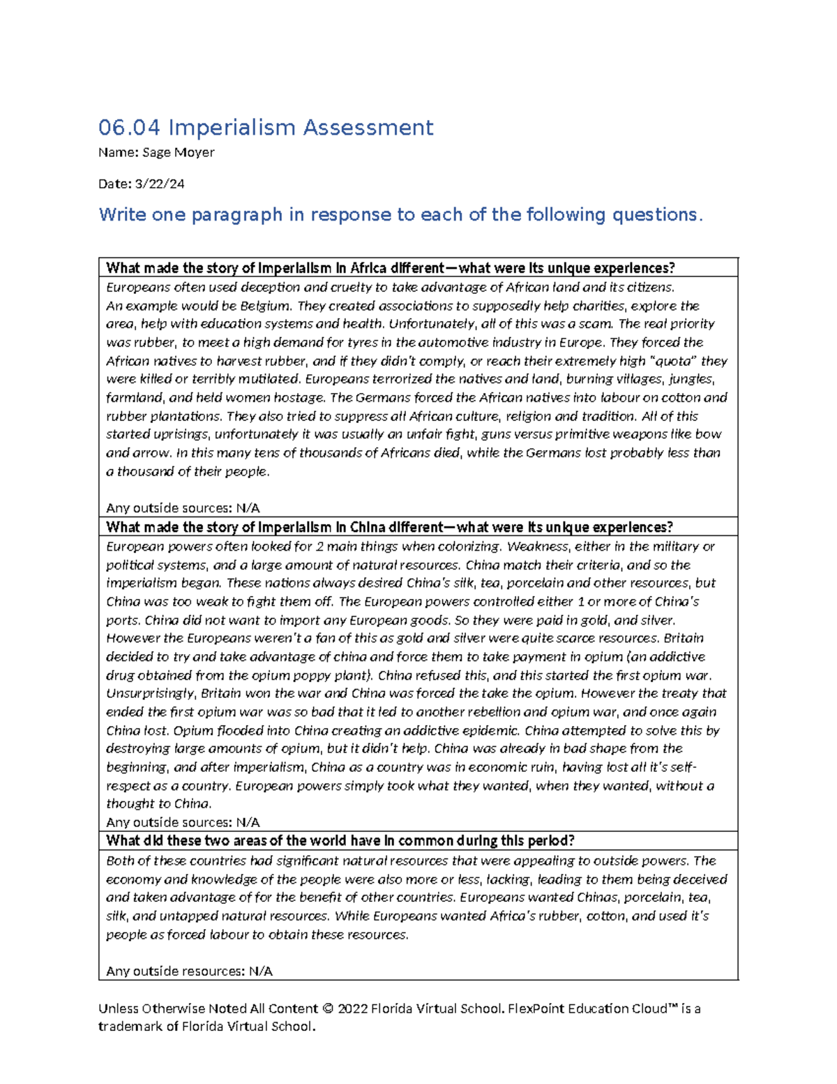 Imperialism assignment pt.2 - 06 Imperialism Assessment Name: Sage ...