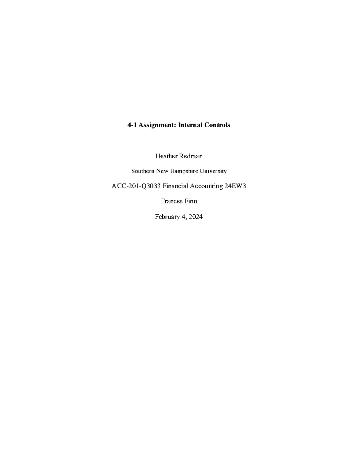 4 1 Assigment Internal Controls Heather Redman - 4 - 1 Assignment ...