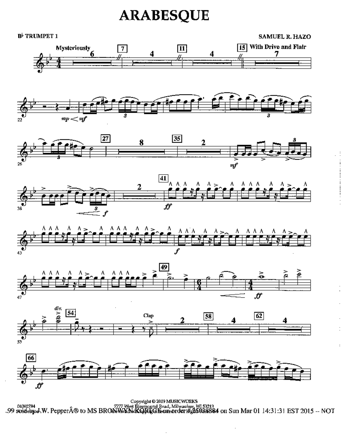Arabesque 2 - music - ARABESQUE Bb TRUMPET 1 SAMUEL R. HAZO ...