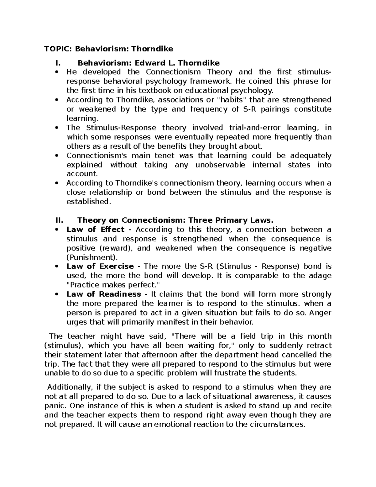 Behaviorism Thorndike - Behaviorism: Edward L. Thorndike He developed ...