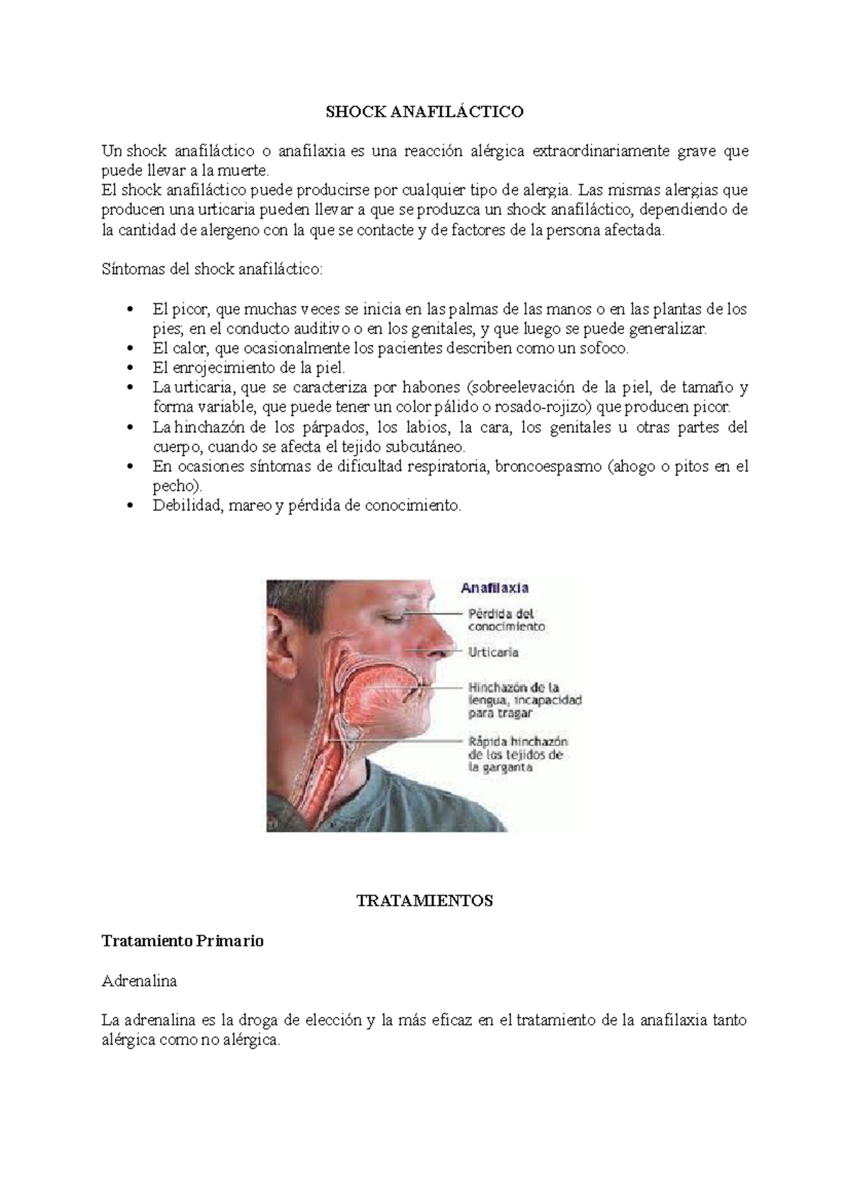 Shock Anafiláctico - SHOCK ANAFILÁCTICO Un shock anafiláctico o ...