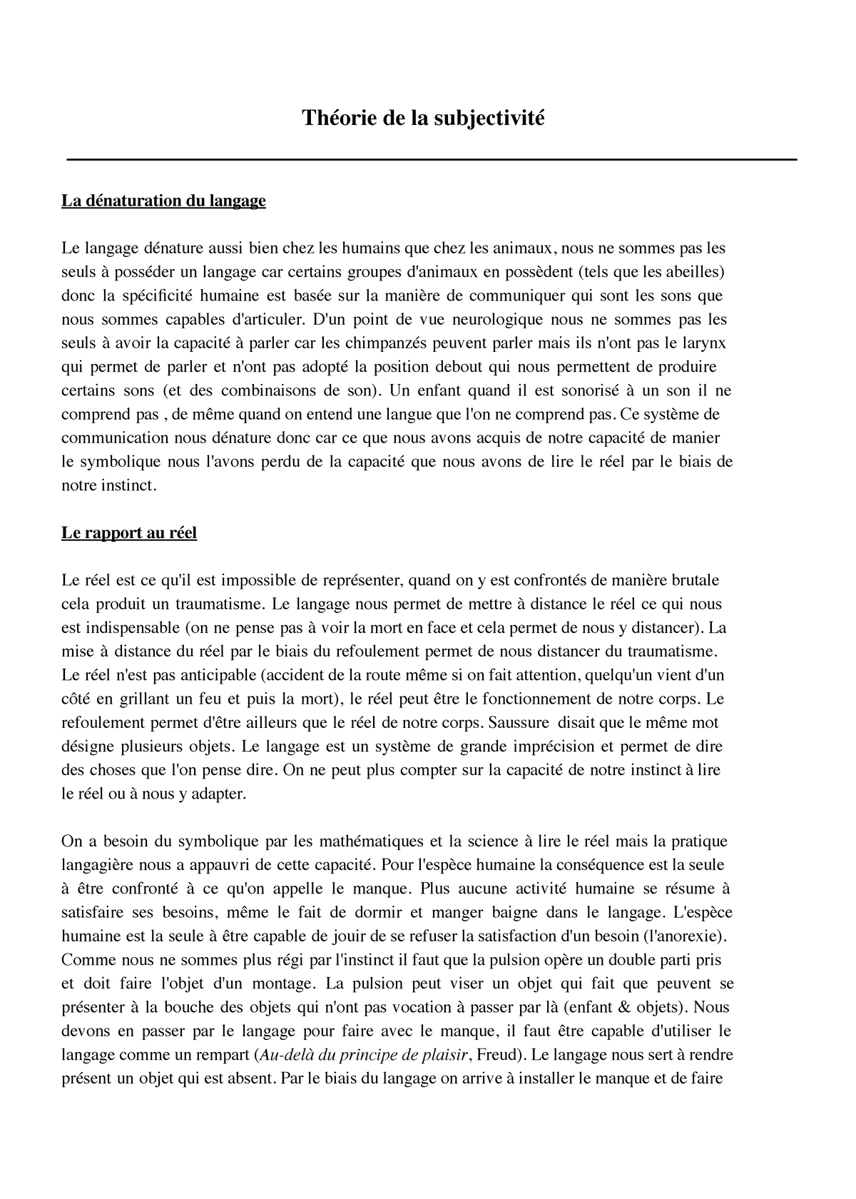 Théorie de la subjectivité TD L3 - Théorie de la subjectivité - Studocu