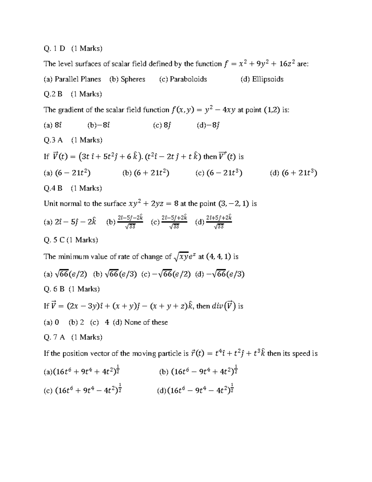 Answer Key Test 3 - It a sample SRS - Q. 1 D (1 Marks) The level ...