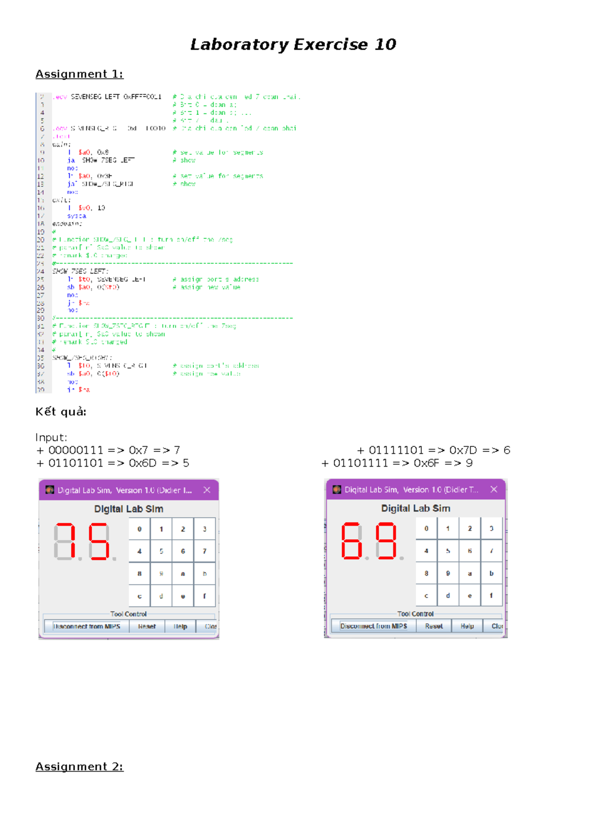 Thktmt - Week 10 - Giải mã MIPS tuần 10 lớp thầy - Laboratory Exercise 10 Assignment 1: Kết quả ...