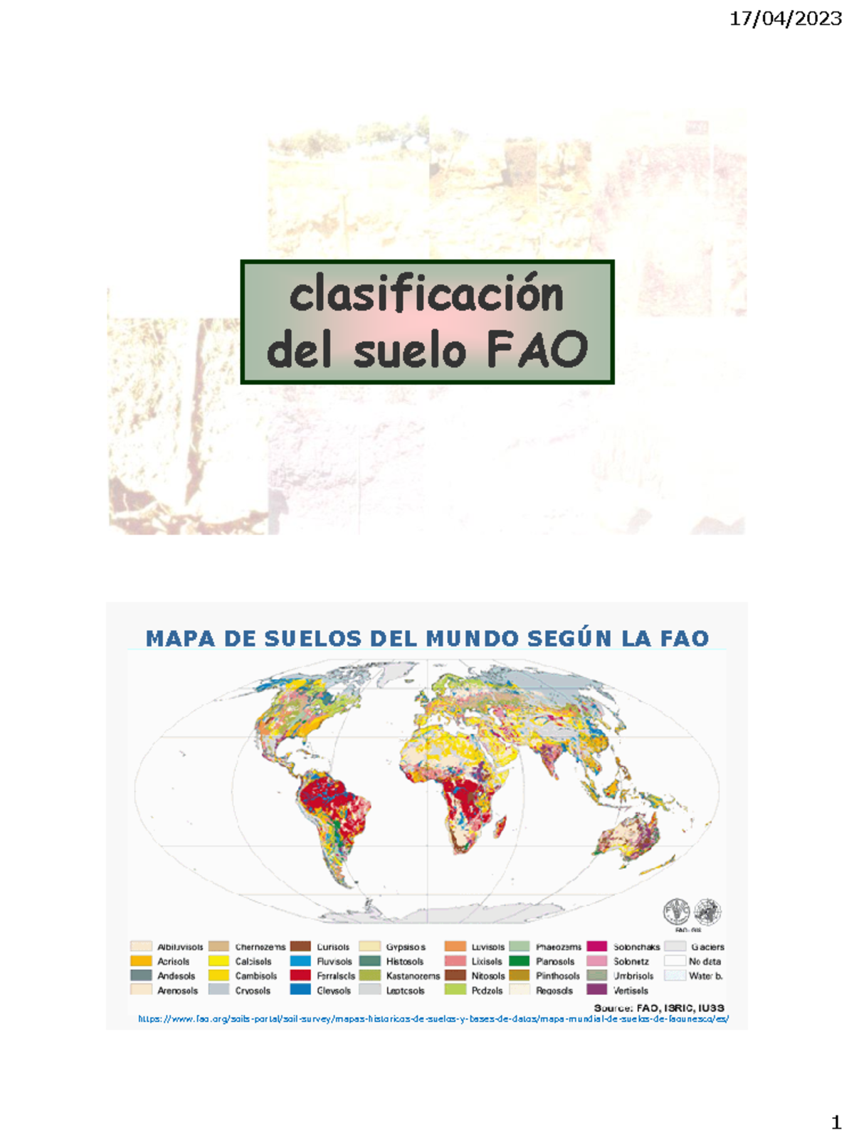 Clasificacion FAO - Material de repaso - clasificación del suelo FAO ...