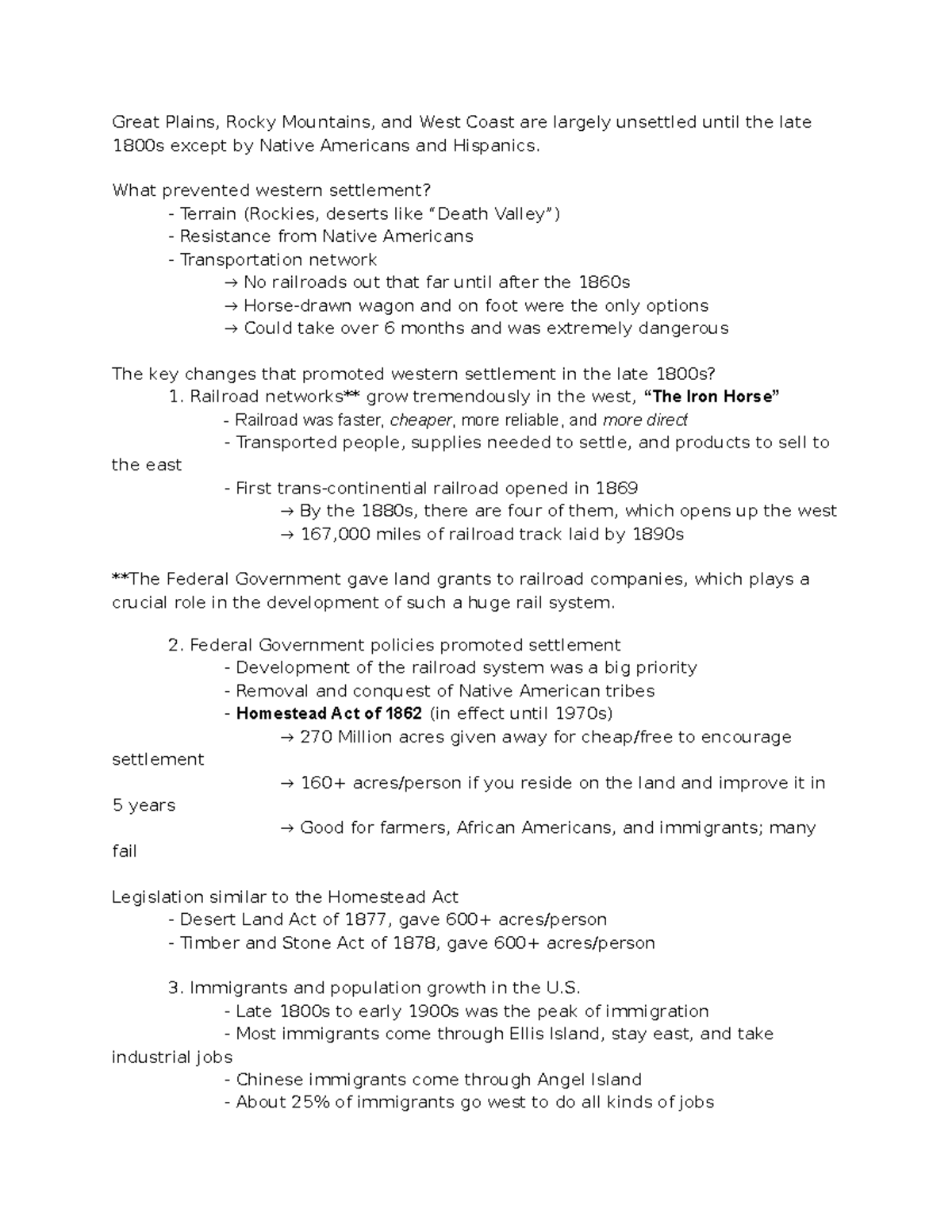 Western Settlement, Industrialization, Immigration, and Urbanization in ...