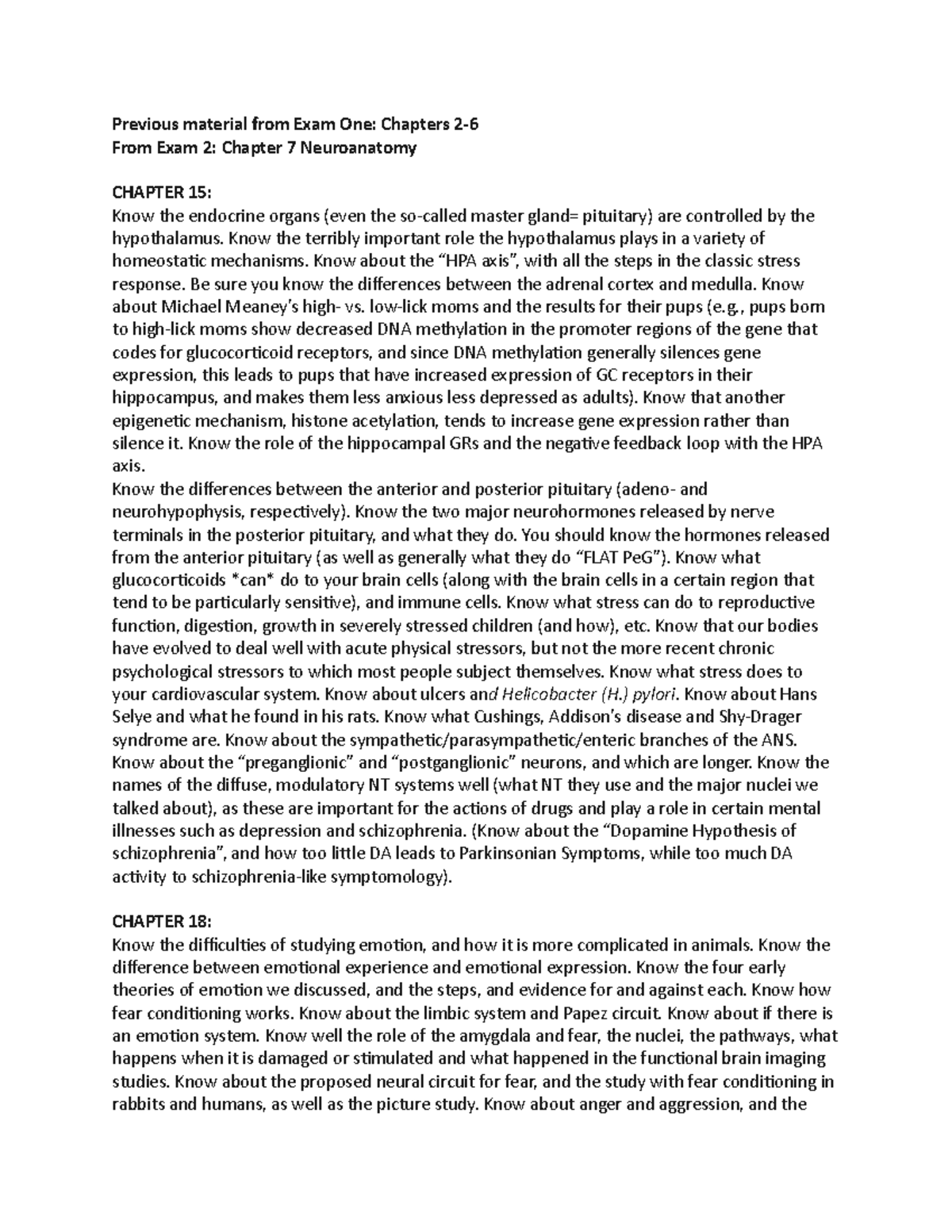 Exam 3 Review Sheet - Professor Julia Peterman - Previous material from ...
