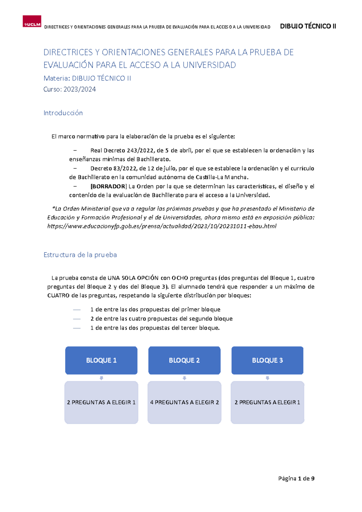 Directrices Dibujo Técnico II Castilla la Mancha - DIRECTRICES Y ...