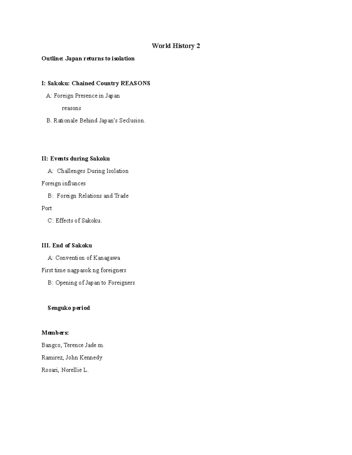 Outline of the Report- Japanese Isolationist Policy - World History 2 ...