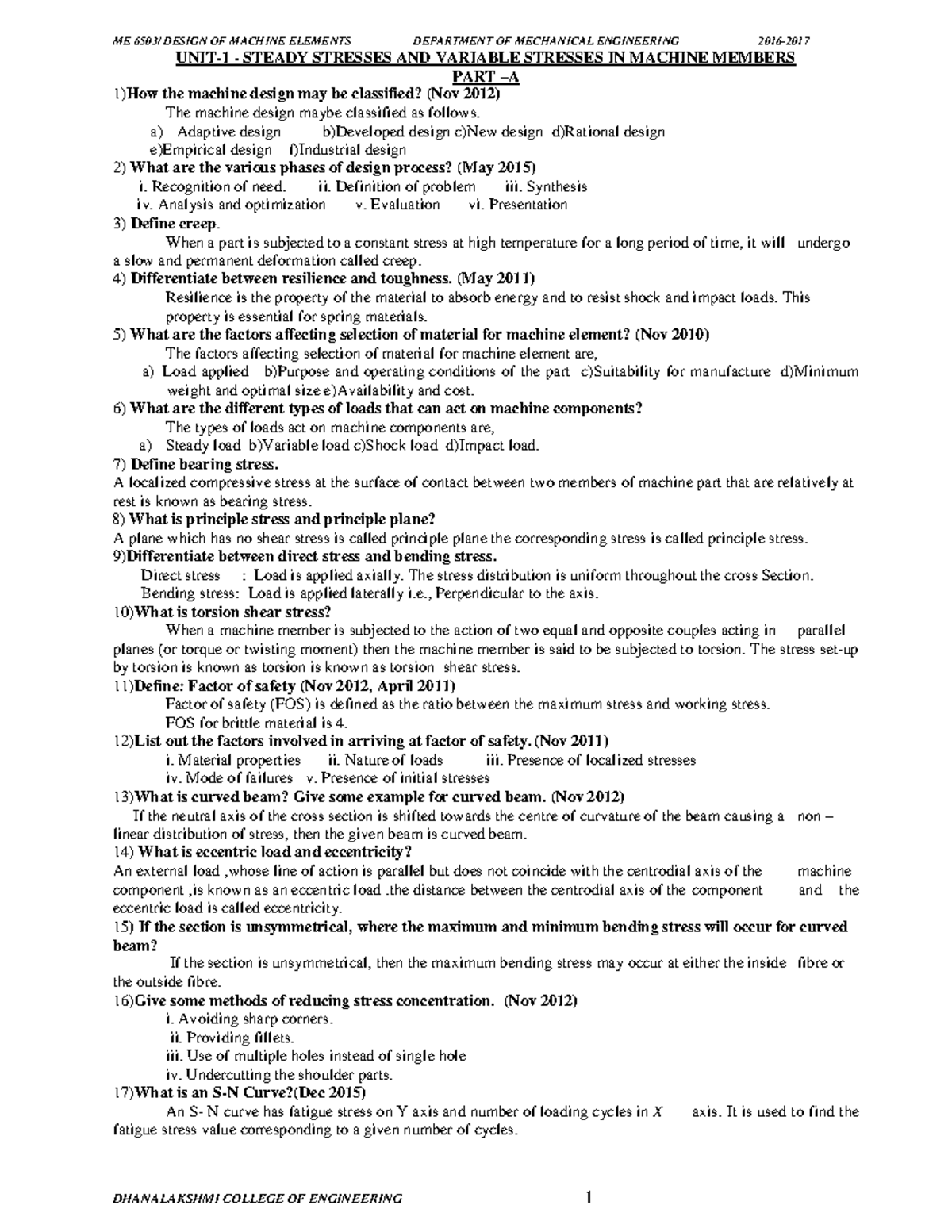 Dme full notes step by steop - UNIT- 1 - STEADY STRESSES AND VARIABLE ...