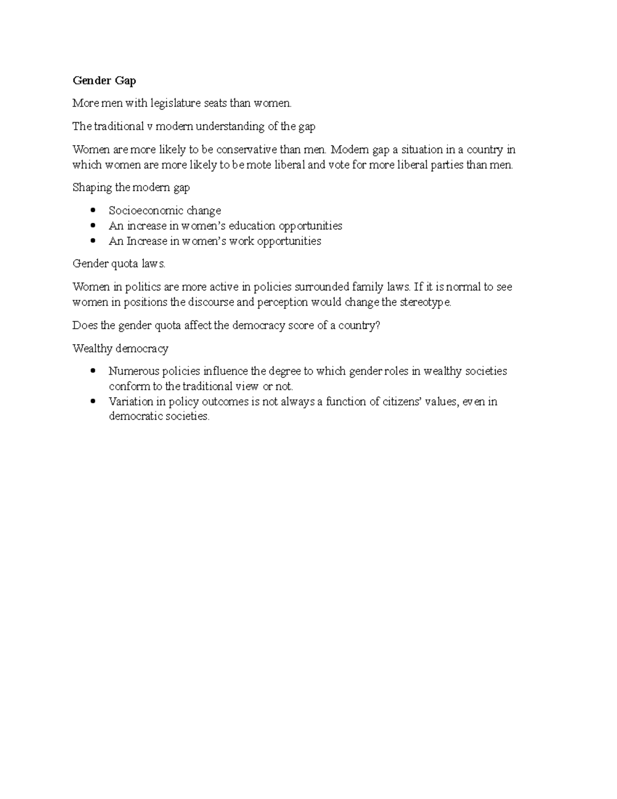 Lecture notes 10 - Gender Gap "Introduction to Comparative Politics ...