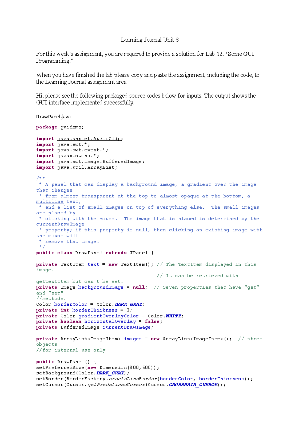 Learning Journal Unit 8 - ” When you have finished the lab please copy ...