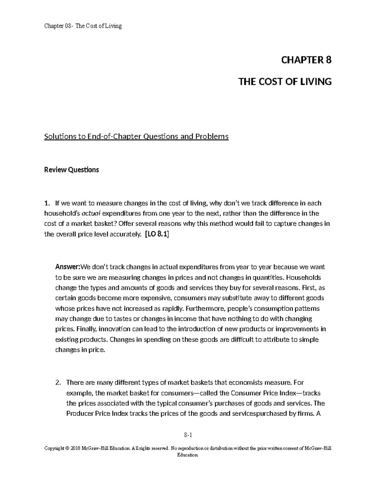 CH08 - CHAPTER 8 THE COST OF LIVING Solutions to End-of-Chapter Questions and Problems Review ...