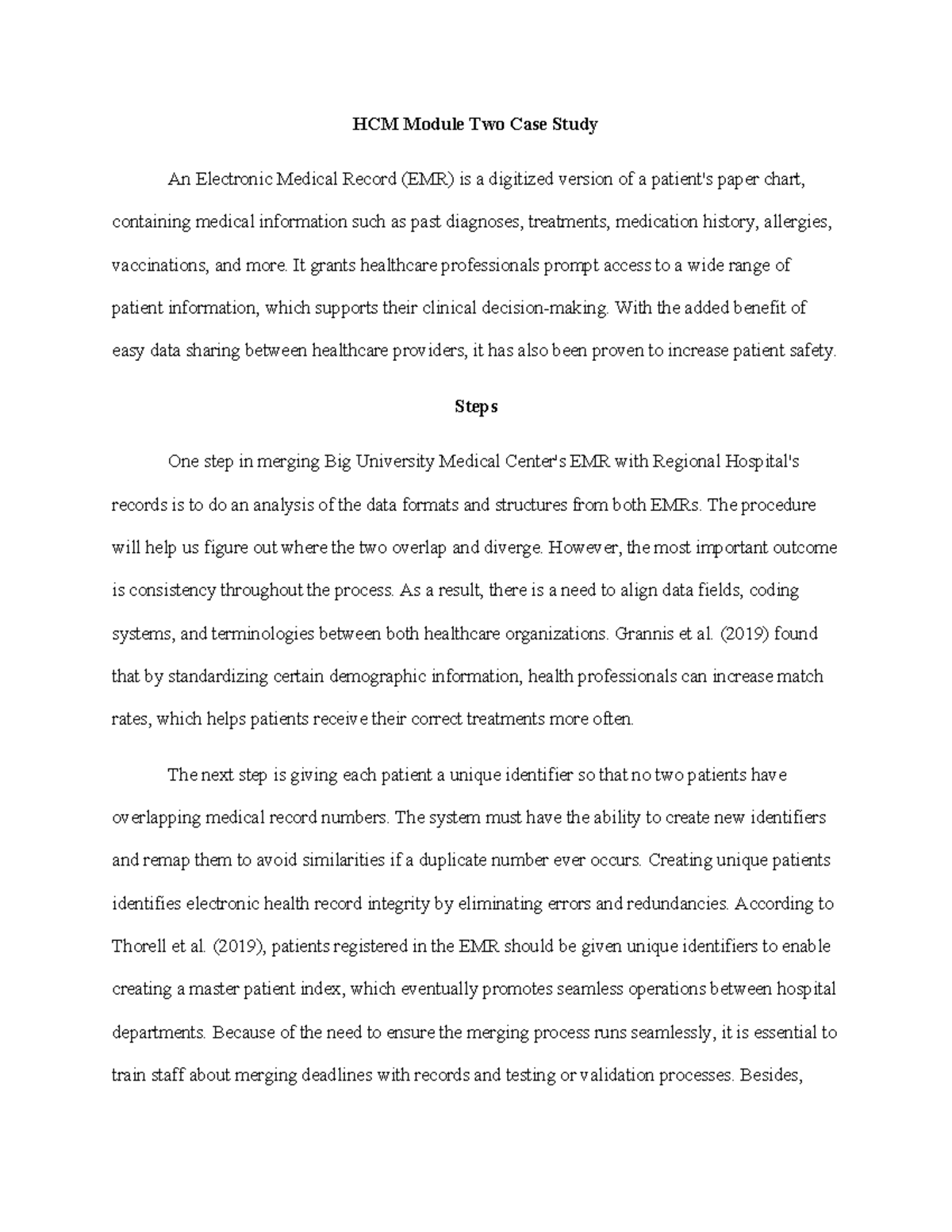 HCM Module Two Case Study - It grants healthcare professionals prompt ...