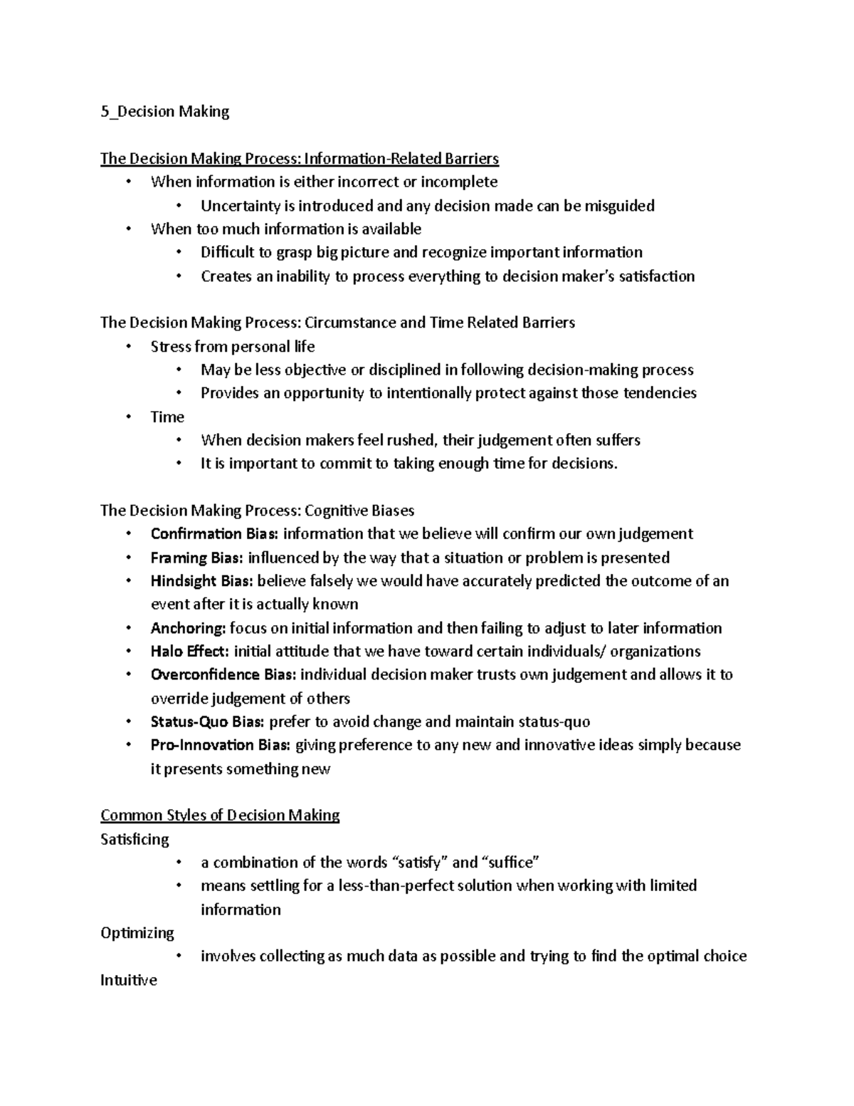 5 Decision Making - Lecture notes Chapter 5 - 5_Decision Making The ...