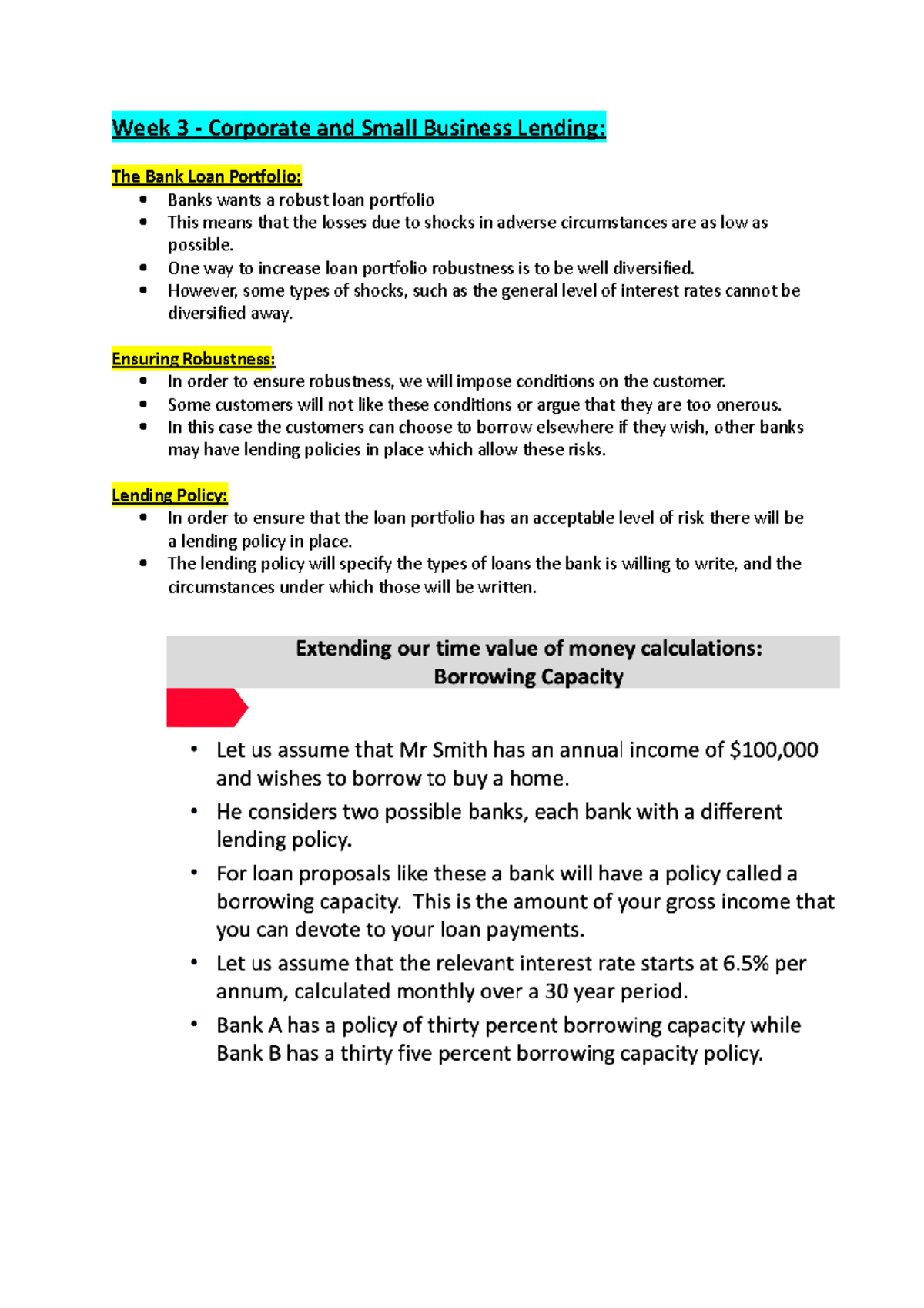Week 3 - Corporate and Small business Lending - Week 3 - Corporate and ...