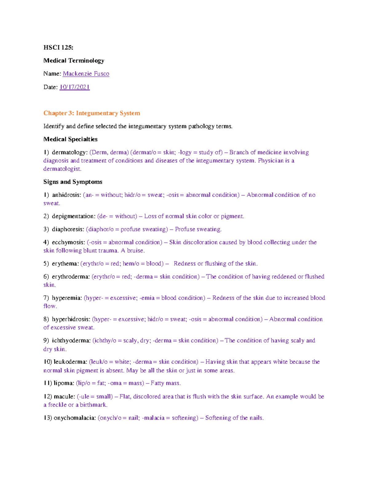 Week 4 HSCI - Weekly Med Term Assignments - HSCI 125: Medical ...