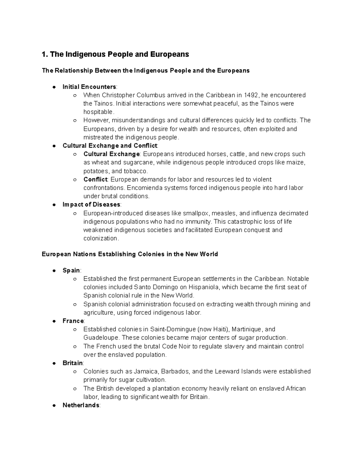 History notes - 1. The Indigenous People and Europeans The Relationship ...