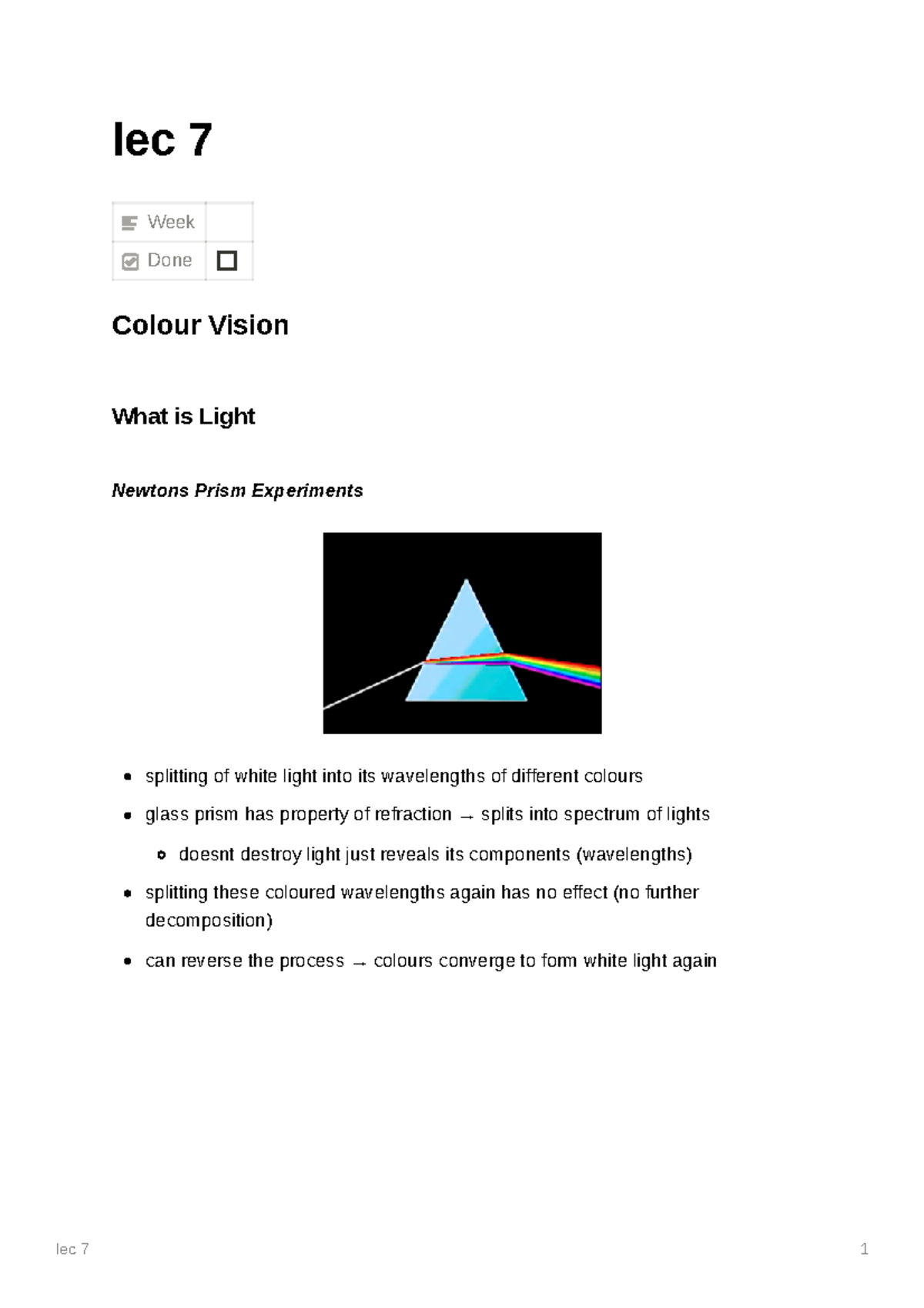 Perception lec 7 - lec 7 Week Done Colour Vision What is Light Newtons ...
