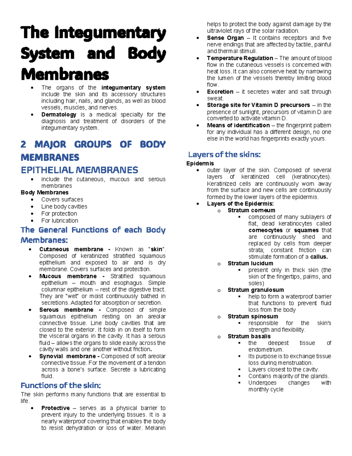 The Integumentary System and Body Membranes - The Integumentary System ...