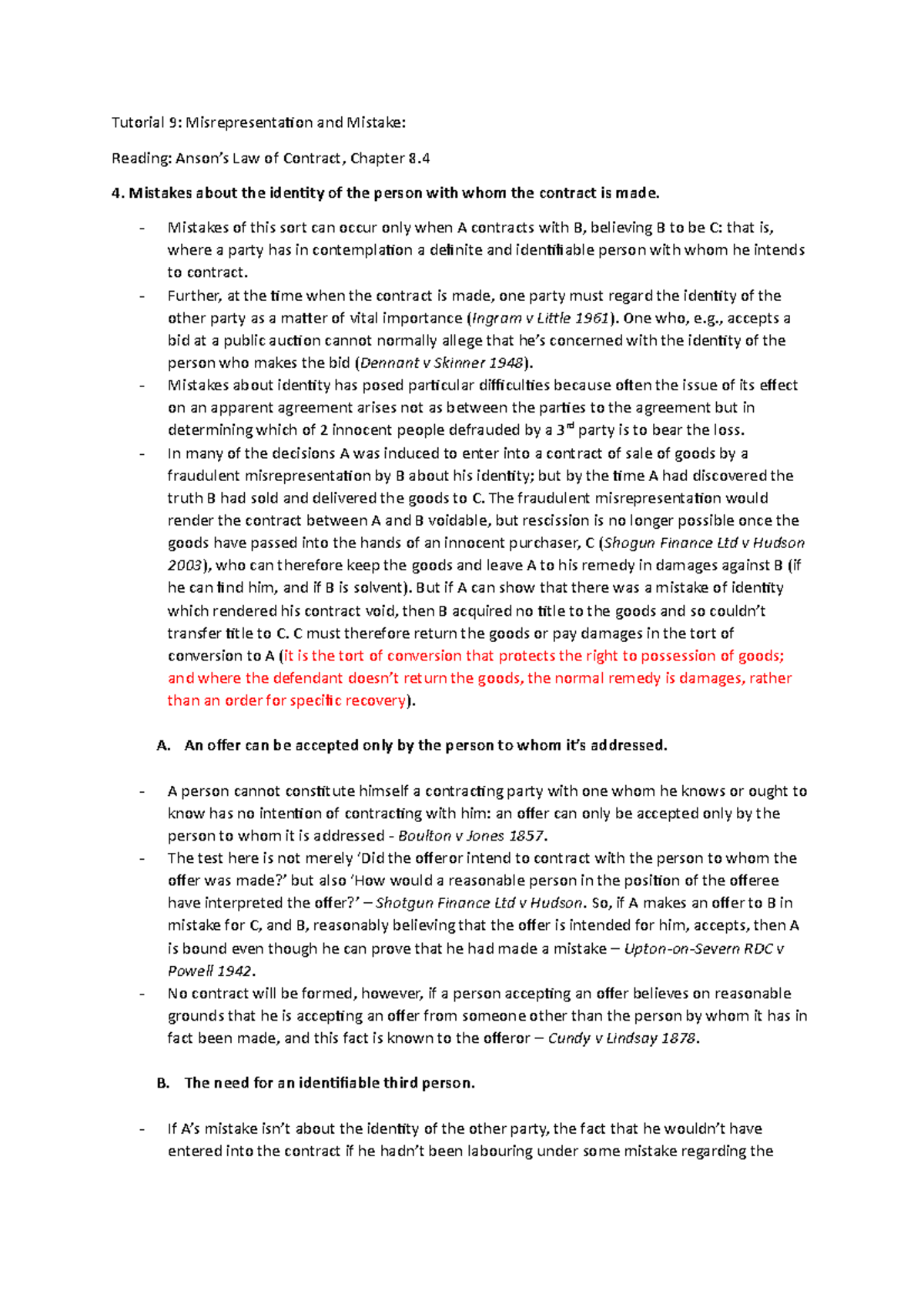 Misrepresentation 2 - mistakes - Tutorial 9: Misrepresentation and ...