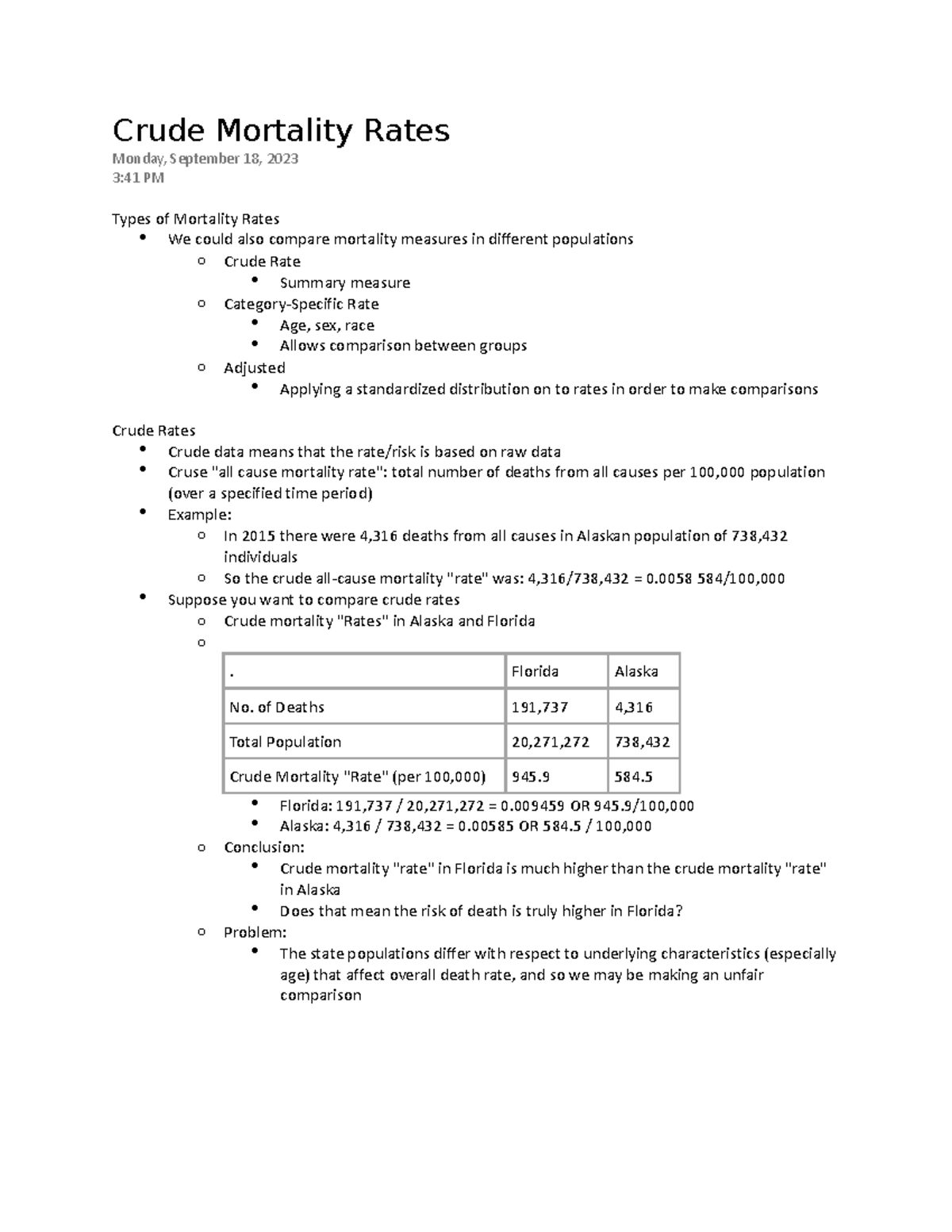 Crude Mortality Rates - Lecture notes from EPBI 5201 - Crude Mortality ...