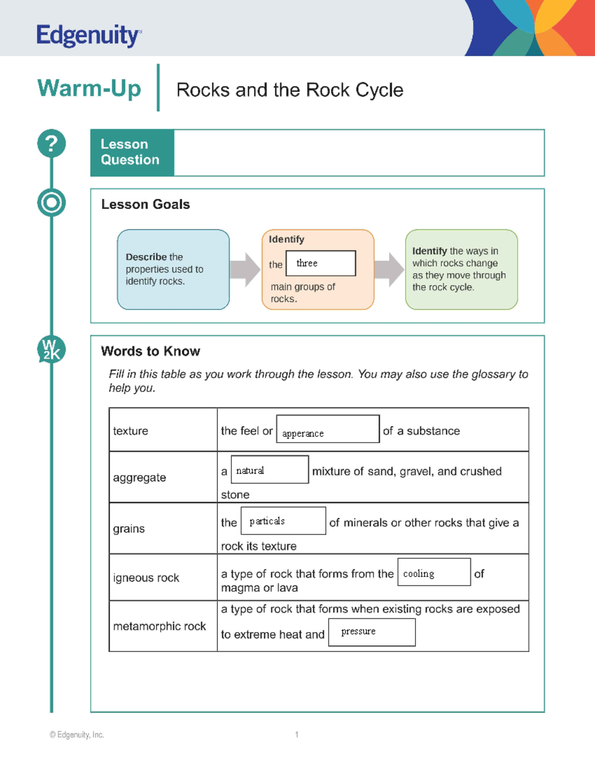 Josiah Alvarez - Rocks and Rock Cycle - Warm-Up Lesson Rocks and the ...