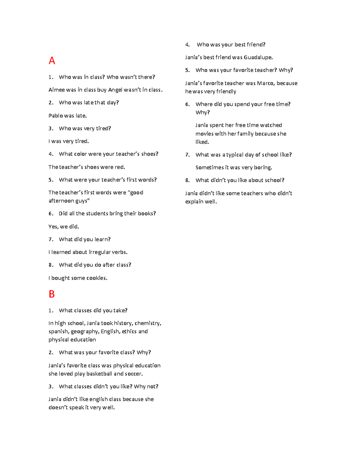Conversation In English For A Who Was In Class Who Wasn t There