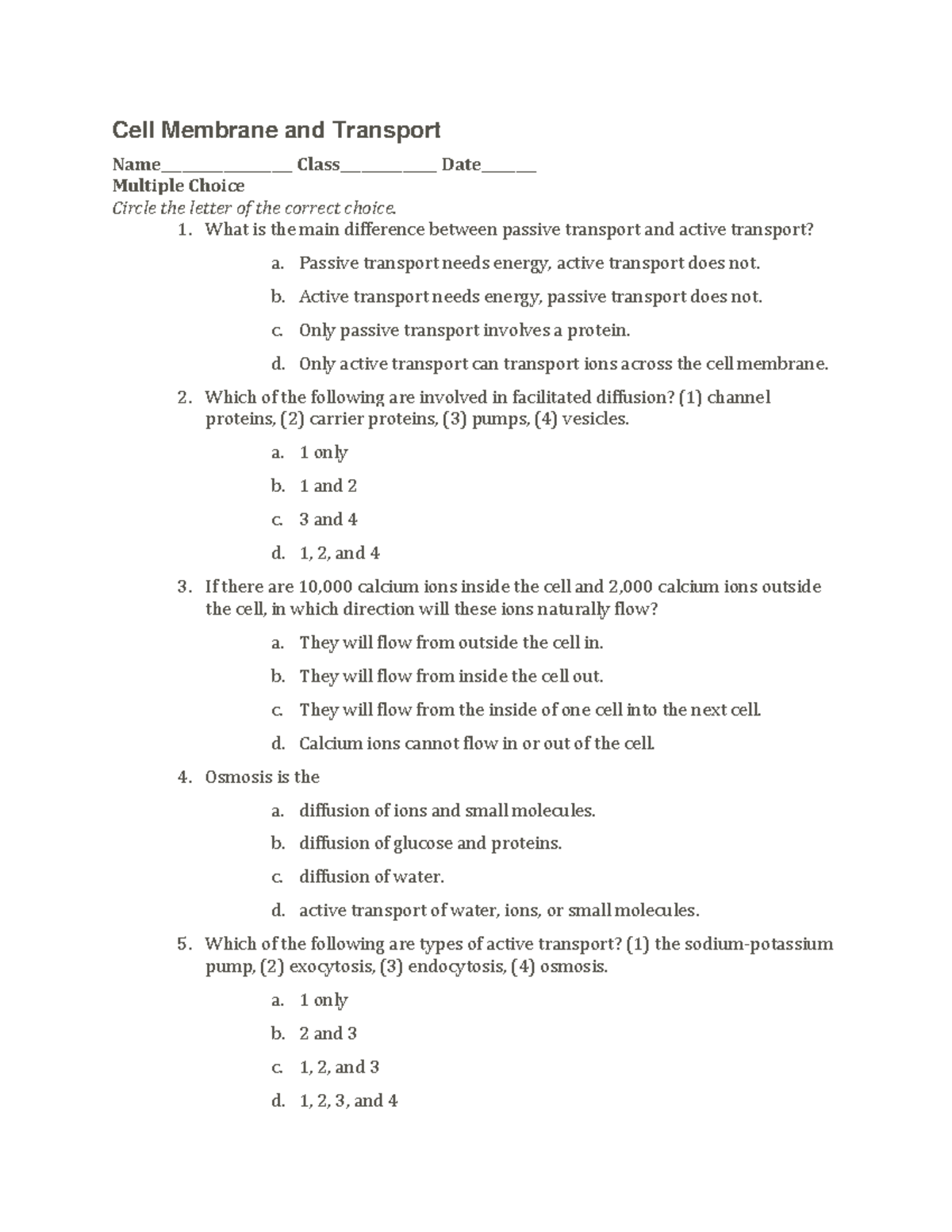 Cell Transport, Cellular Respiration, Photosynthesis - Cell Membrane ...